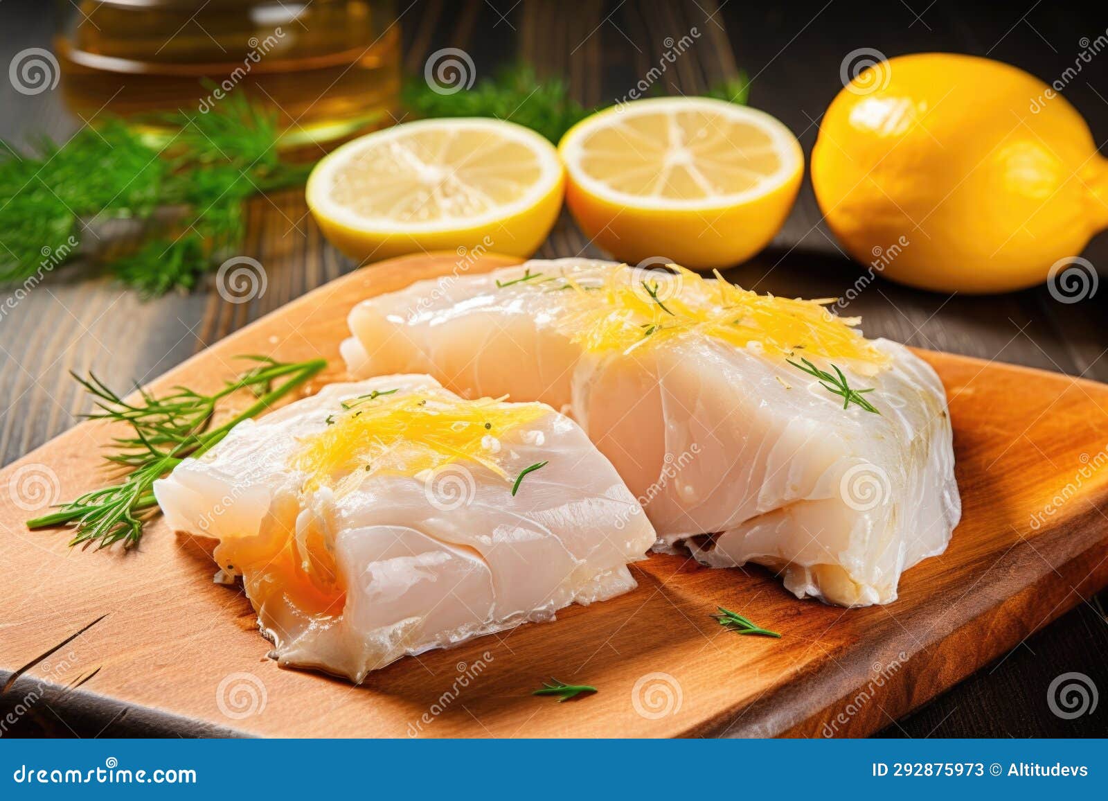 Fresh Baked Cod with a Halved Lemon beside it Stock Image - Image of ...