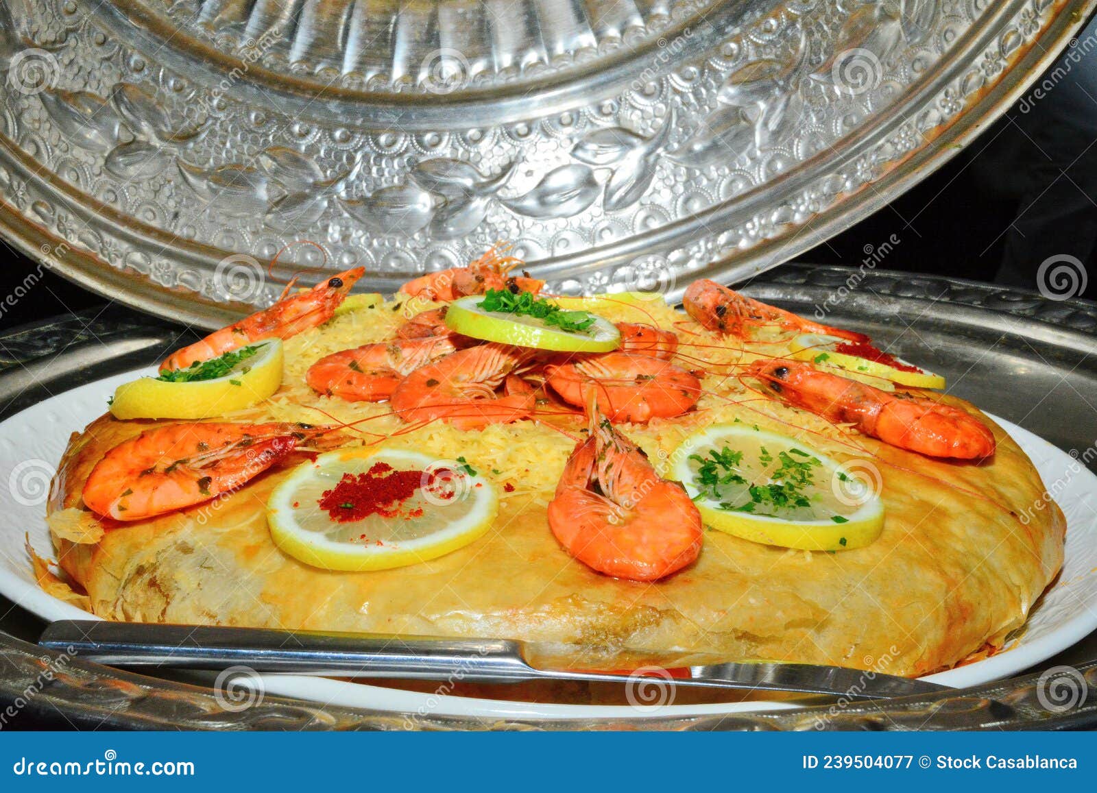 Fresh Baked Moroccan Fish Pastilla Stock Image - Image of lime ...