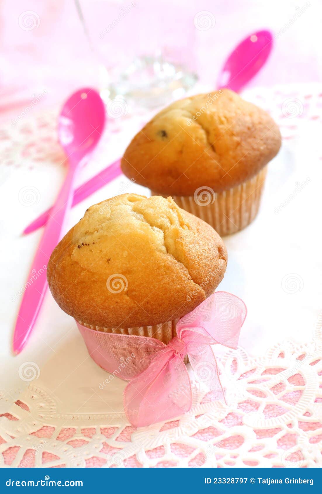 Fresh Baked Muffin with Pink Bow Stock Image - Image of eating, sweet ...