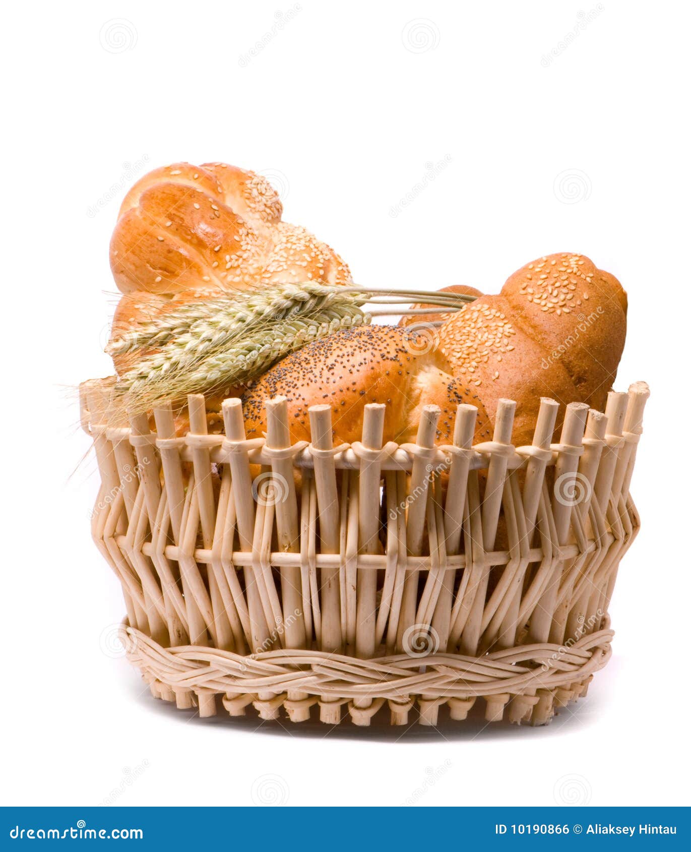 Fresh Baked Rolls in a Basket on White Stock Photo - Image of loaf ...