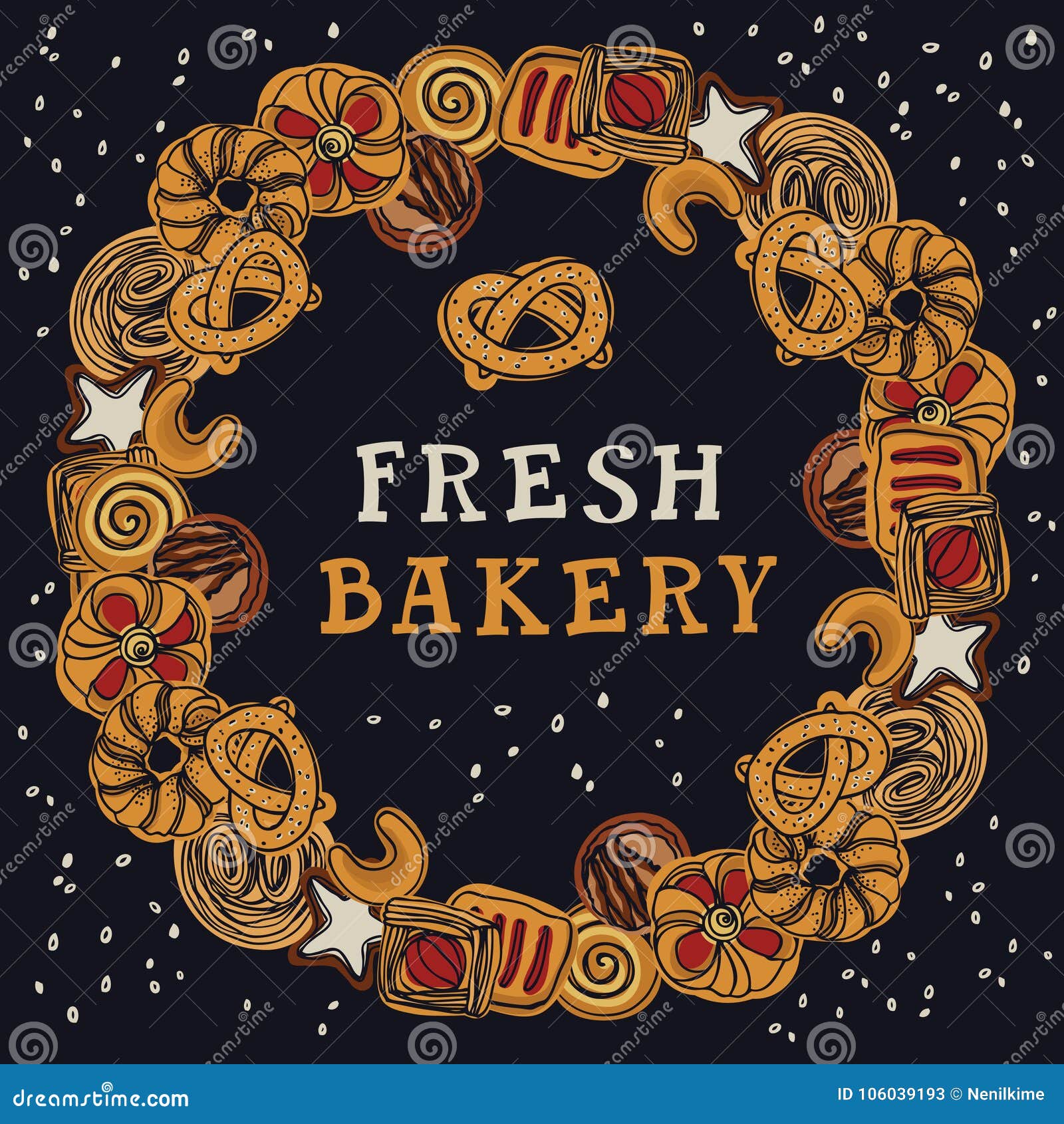 Fresh Bakery Decorative Round Frame Dark Background Stock Vector ...