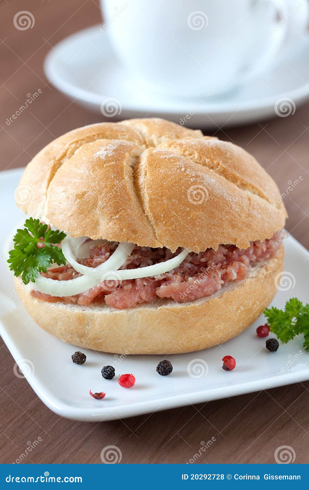 Fresh bap with minced meat stock photo. Image of parsley - 20292728