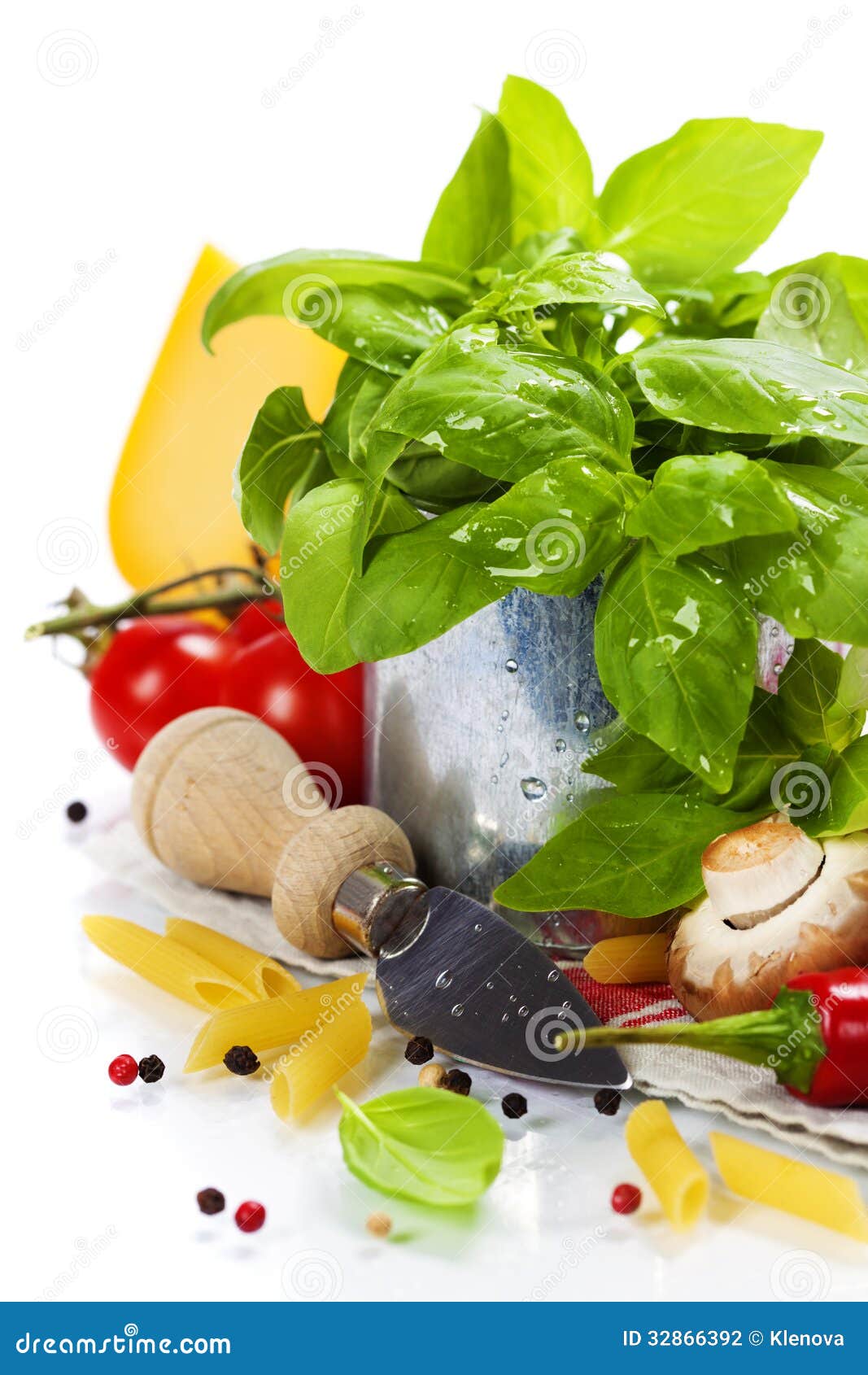 Fresh Basil in the Pot and Italian Ingredients Stock Photo - Image of ...