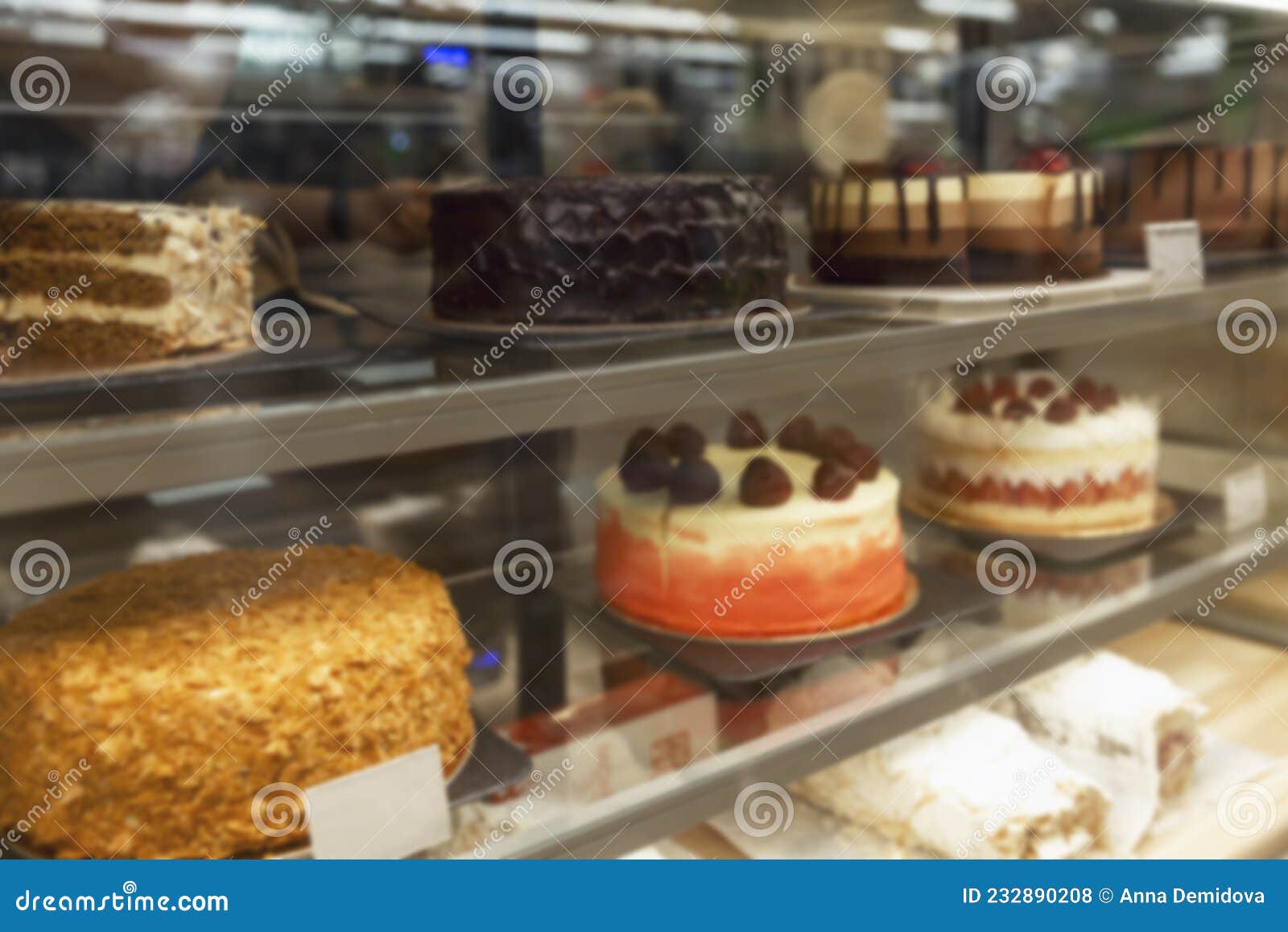 Fresh Beautiful Cakes on a Showcase in a Store. Sweets and Pastries ...