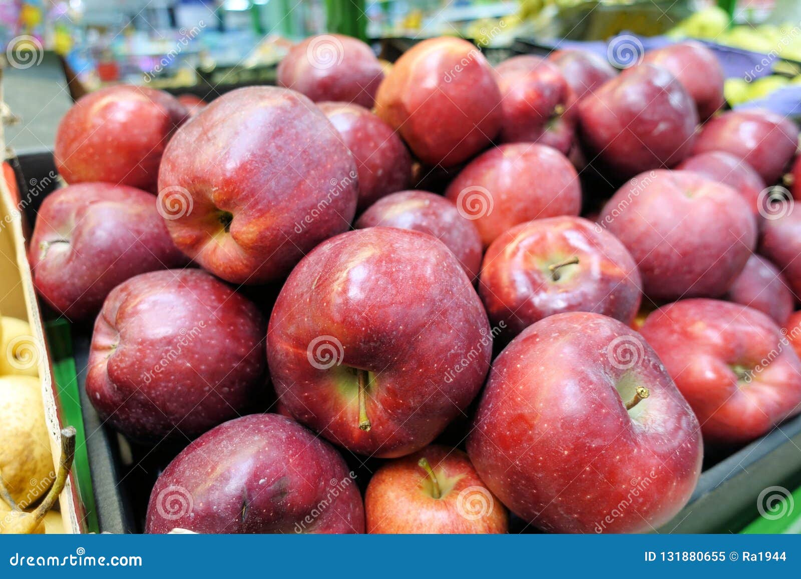 Fresh Beautiful Red Big Apples in the Store in Boxes Stock Image ...