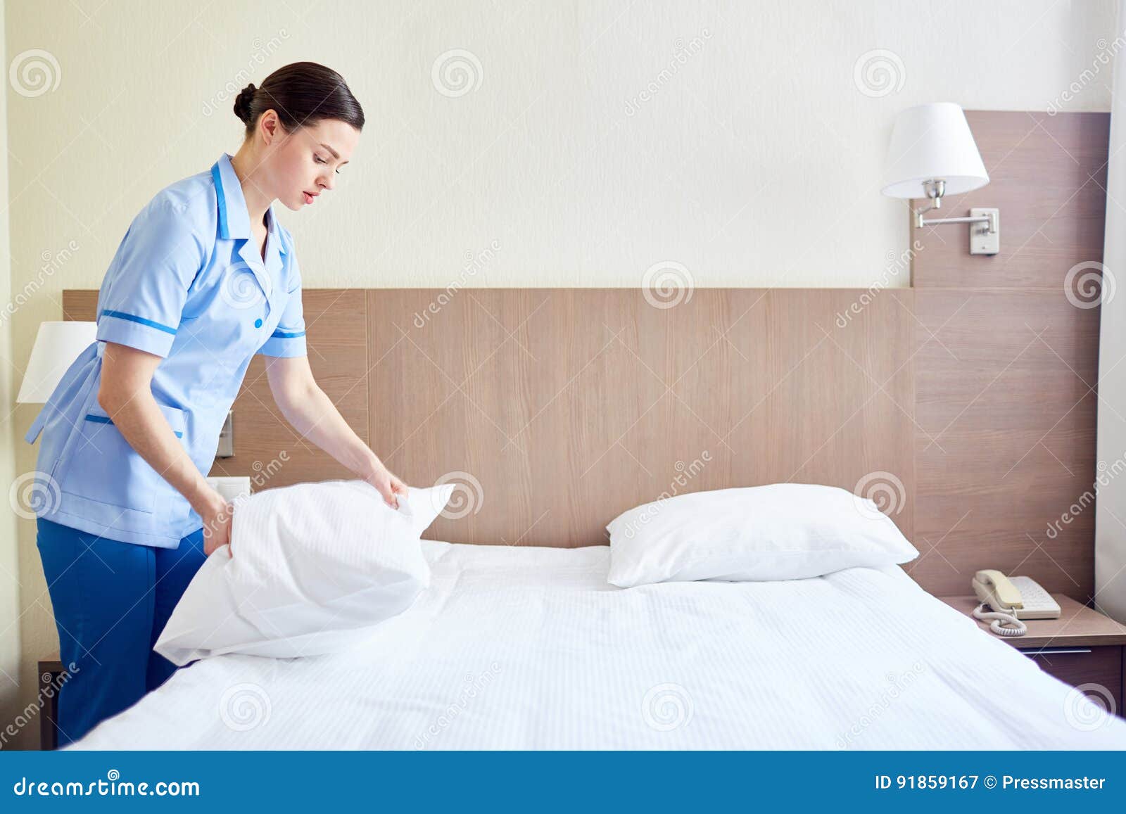 Fresh bed stock image. Image of neat, hotelmaid, uniform - 91859167