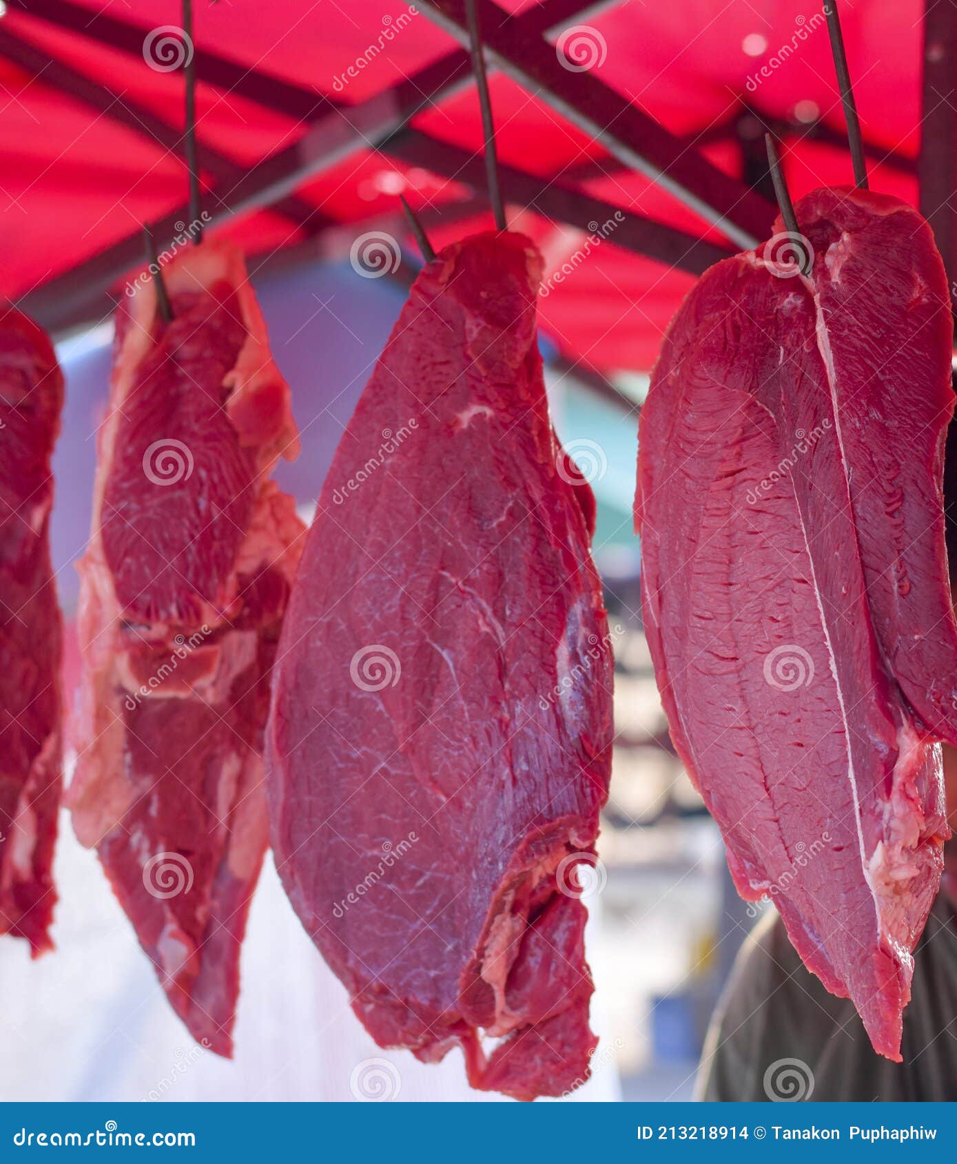 Fresh Beef Hanging on an Iron for Sale Stock Photo - Image of oven ...