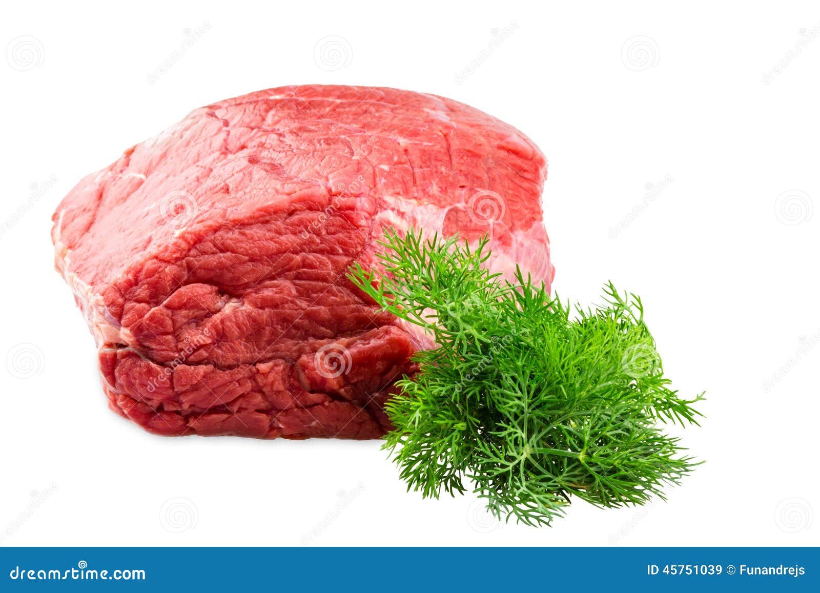 Fresh Beef Slab with Dill Isolated on White Background Stock Image ...