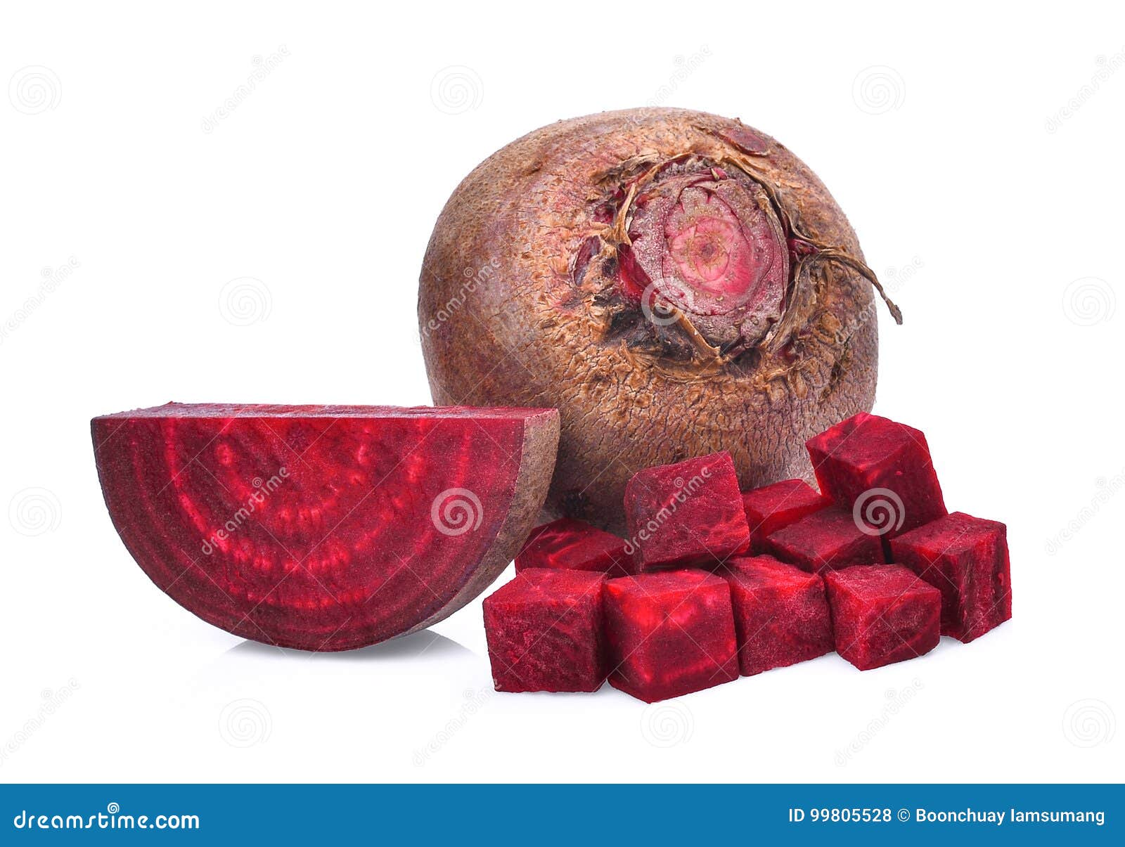 Fresh Beetroot With Slice And Cubes Isolated On White Stock Photo ...