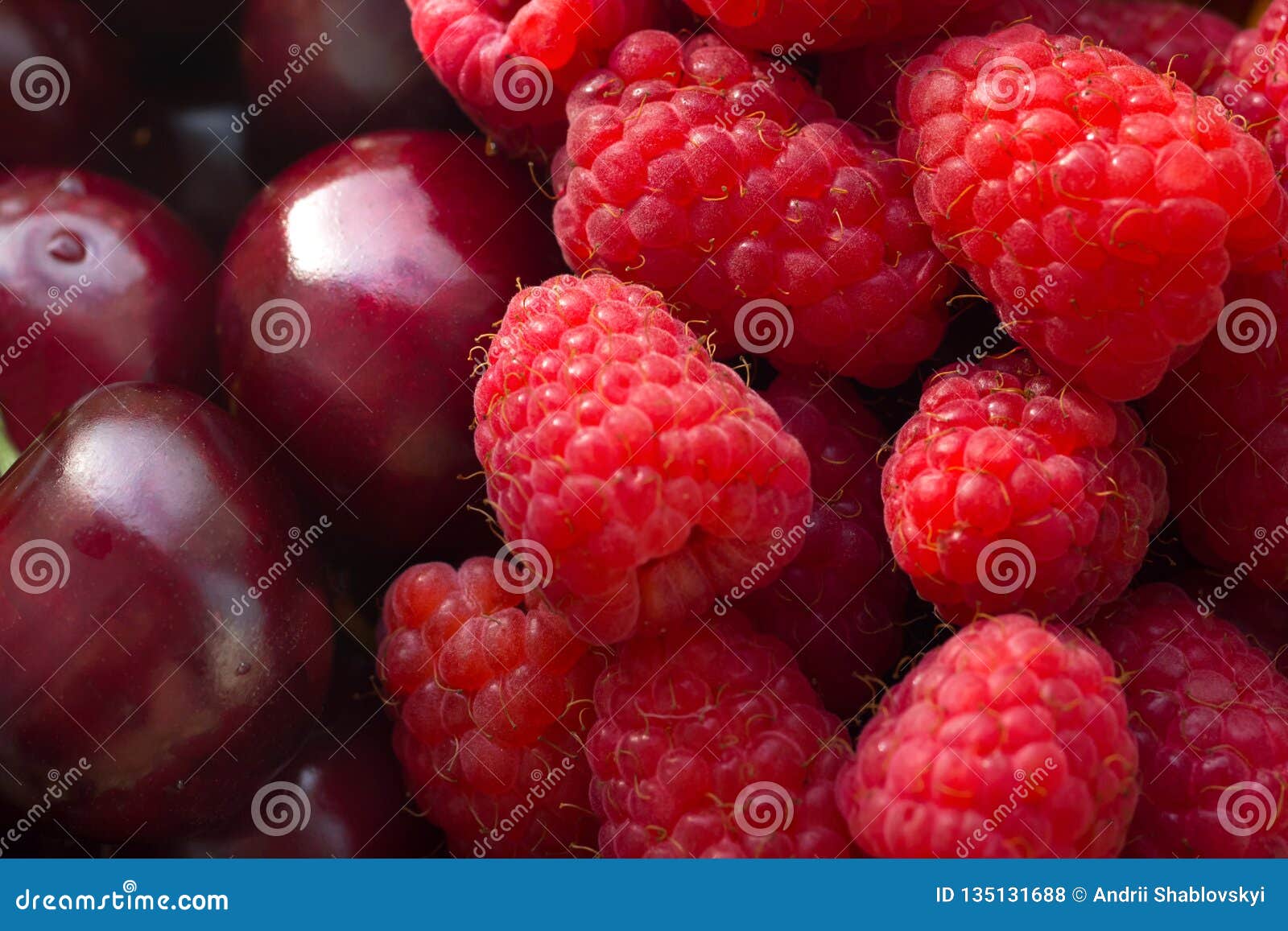 Fresh Berries, Close-up. Fresh Berries of Raspberry and Cherry Stock ...