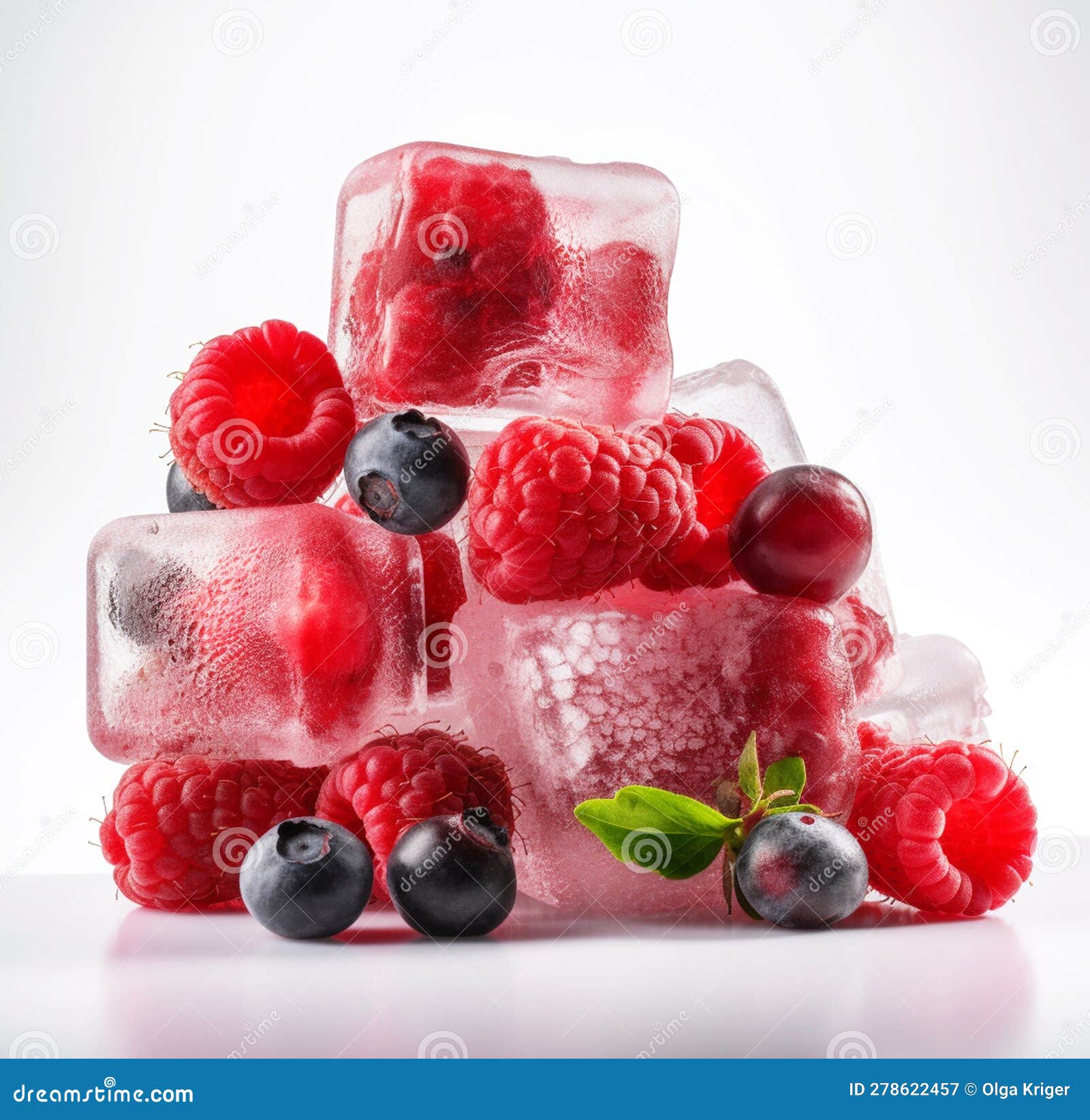 Fresh Berries Frozen in Ice Cubes Stock Illustration - Illustration of ...