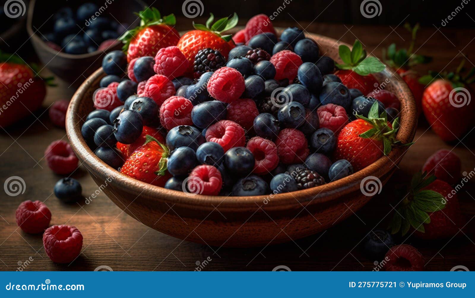 Fresh Berry Bowl on Rustic Wood Table Generated by AI Stock ...