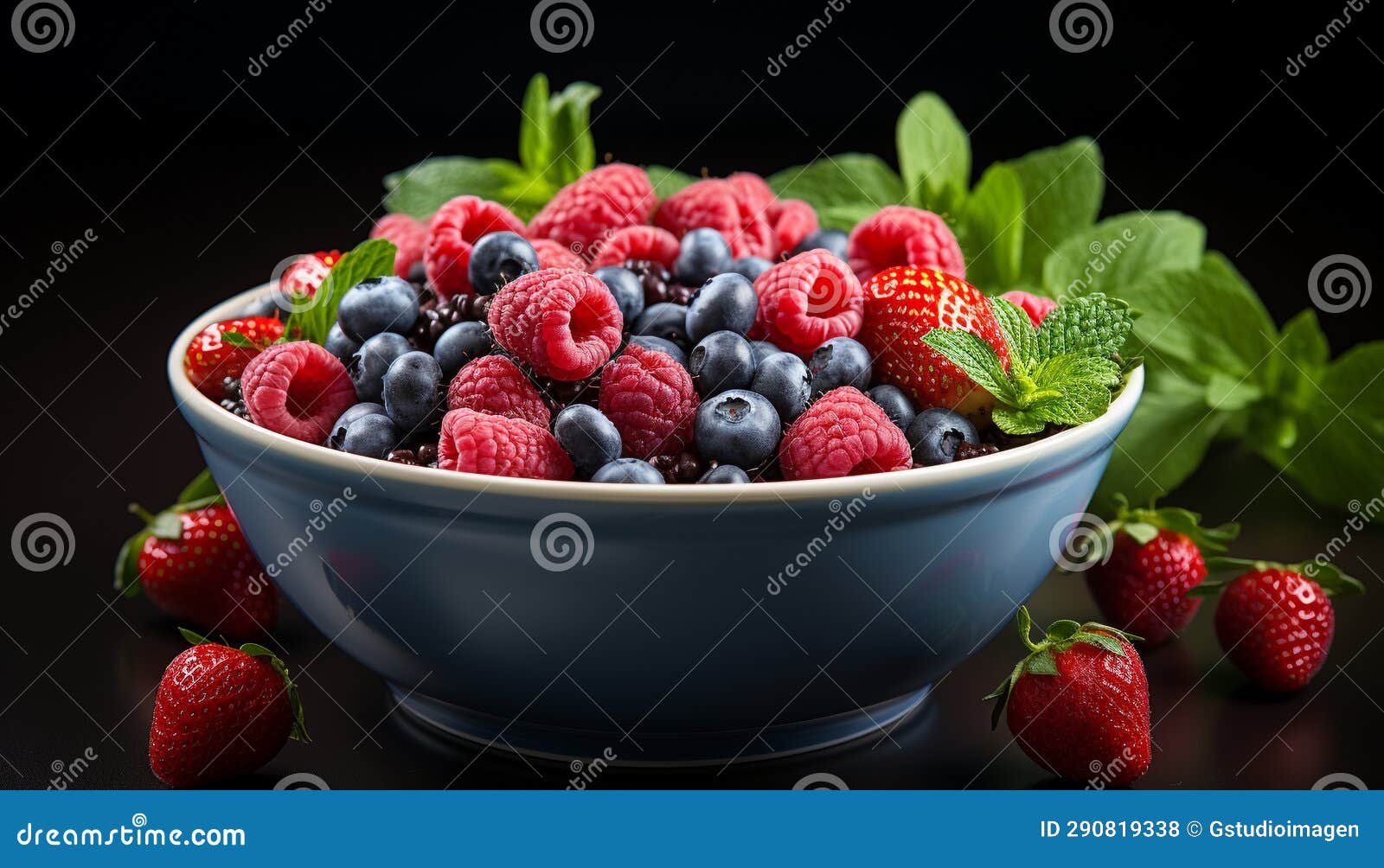 Fresh Berry Dessert on Wooden Table with Yogurt and Granola Generated ...