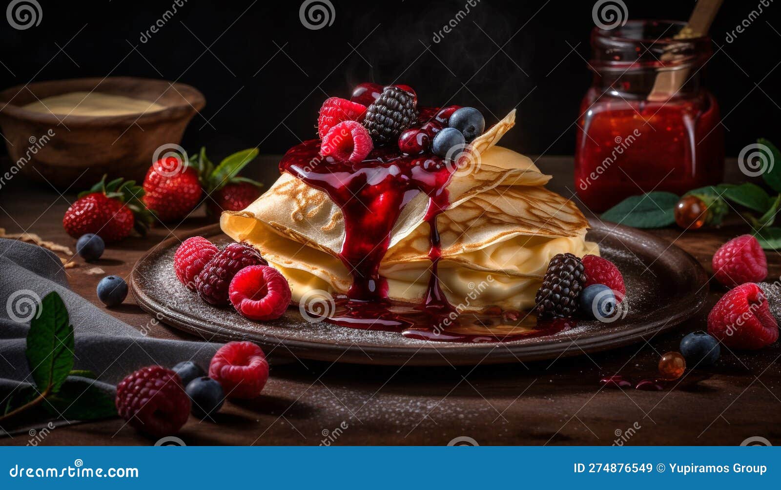 Fresh Berry Stack on Homemade Rustic Wood Plate Generated by AI Stock ...
