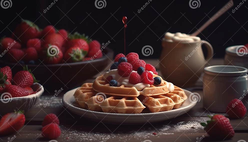 Fresh Berry Stack on Rustic Wood Plate, a Sweet Indulgence Generated by ...