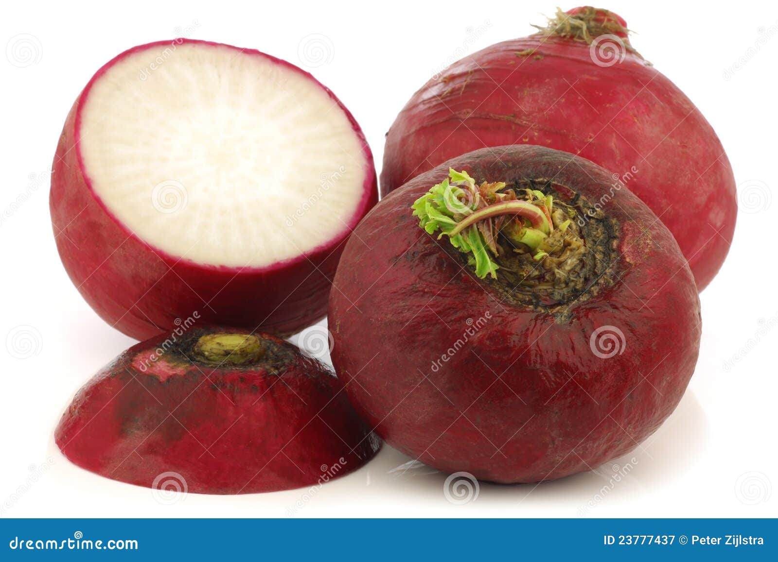 Fresh Big Red Radishes and a Cut One Stock Image - Image of colorful ...