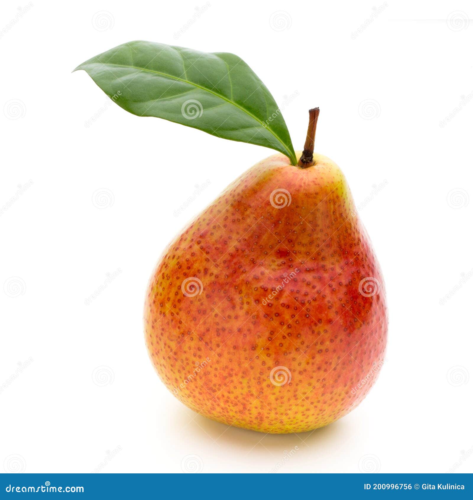 Fresh Bio Pear with Leaves on Isolated White Background Stock Photo ...