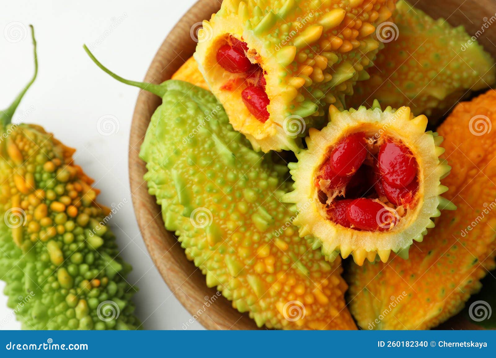 Fresh Bitter Melons on White Table, Top View Stock Photo - Image of ...