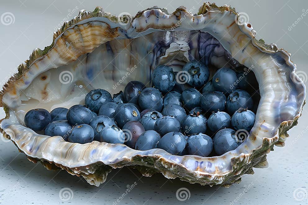 Fresh Blueberries in Oyster Shell Setting for Creative Culinary ...