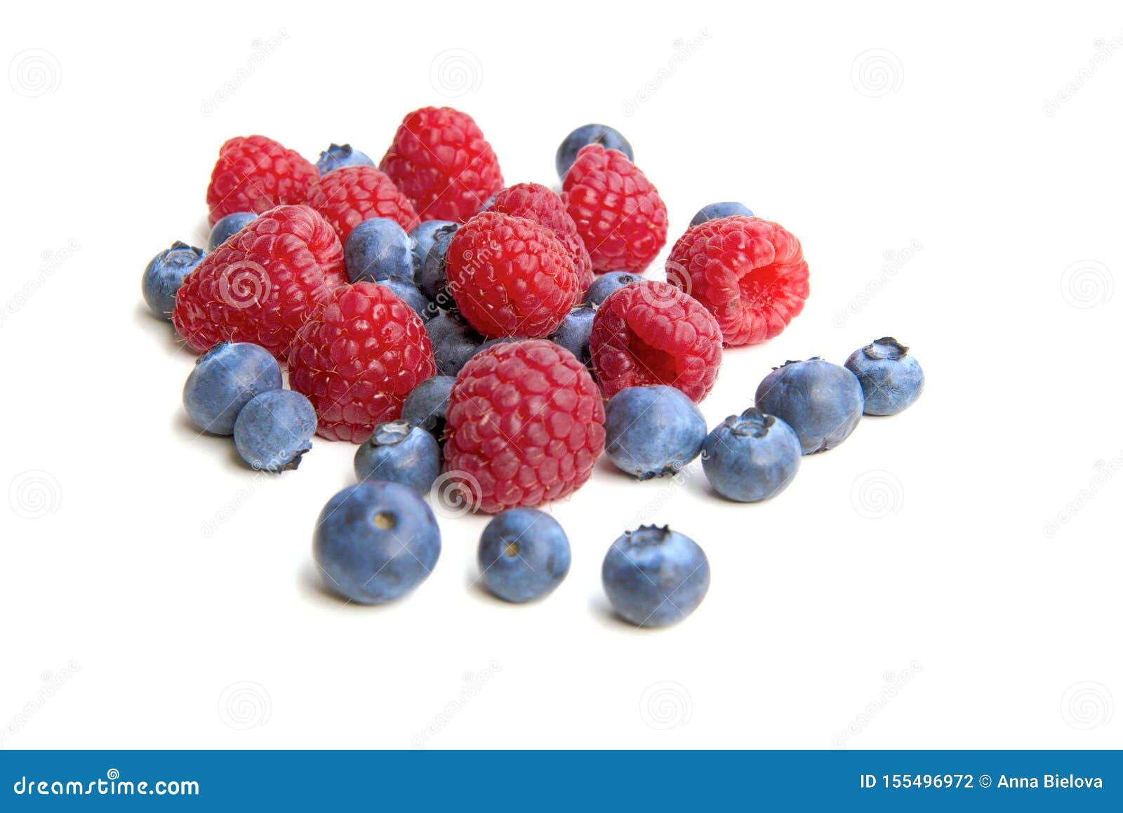 Fresh Blueberries, Raspberry Isolated on White Background Stock Photo ...