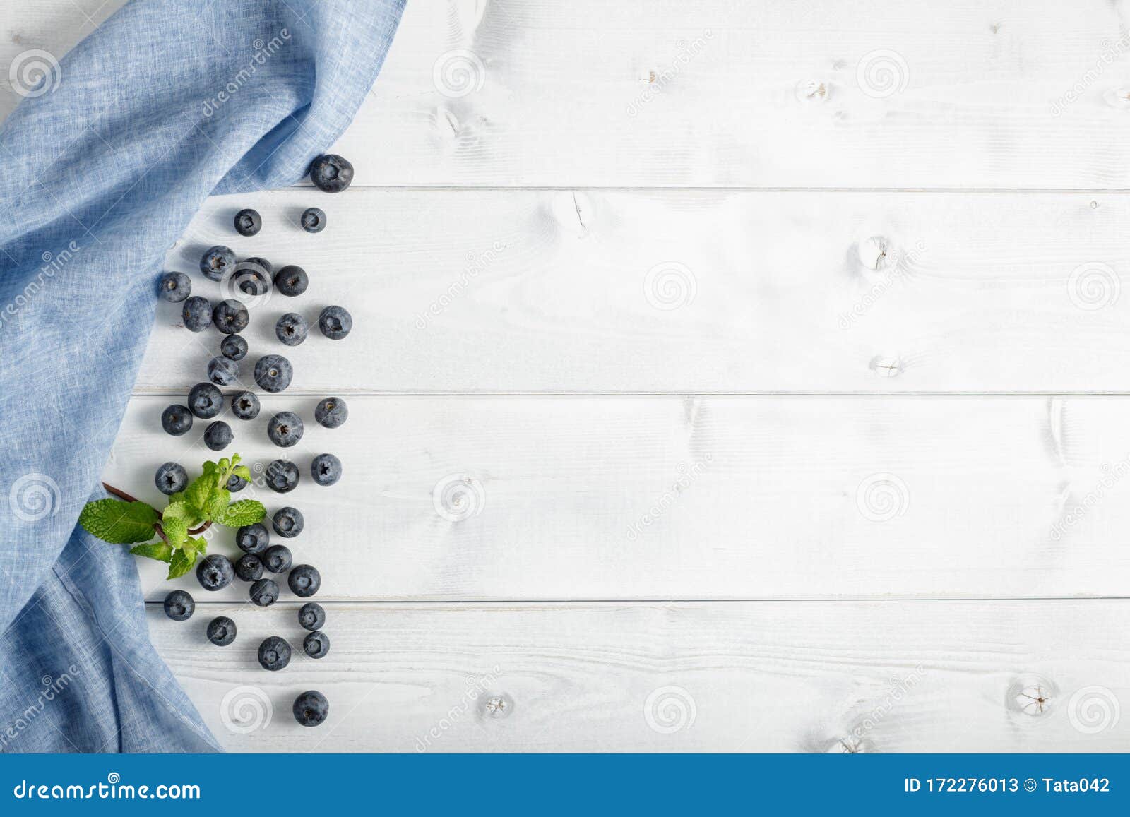 Fresh Blueberries on White Aged Table Stock Image - Image of cotton ...