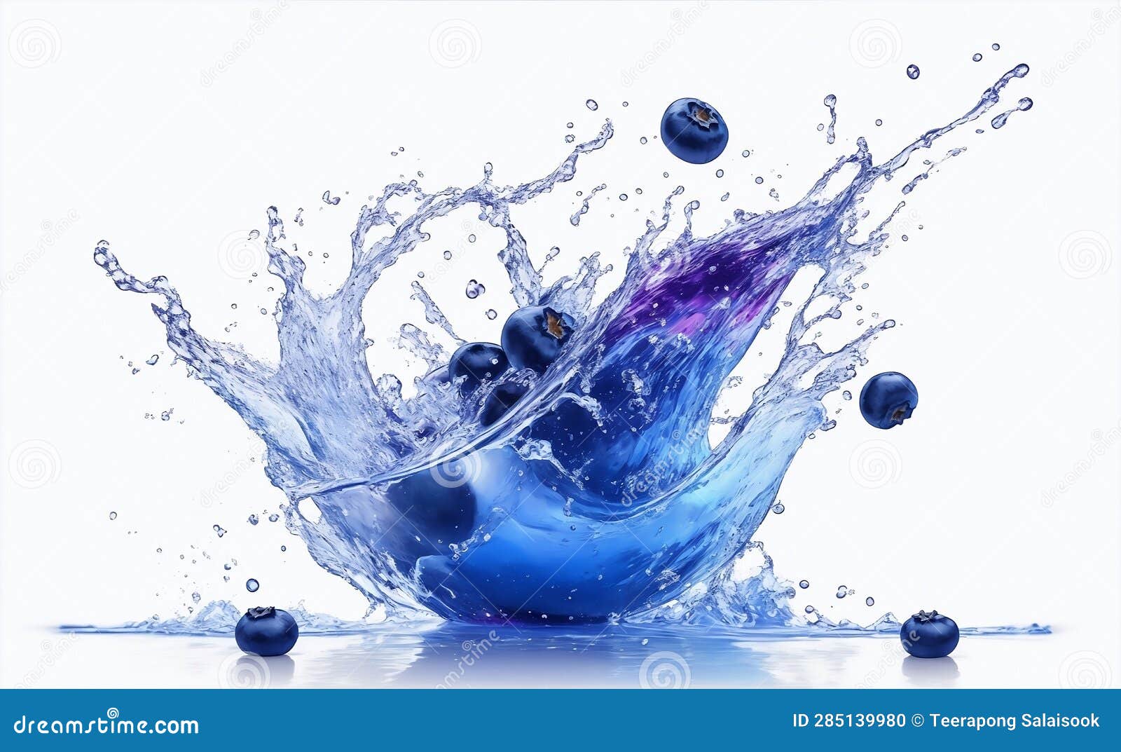 Blueberry And Water Splash Isolated Background. Realistic Dairy Product ...