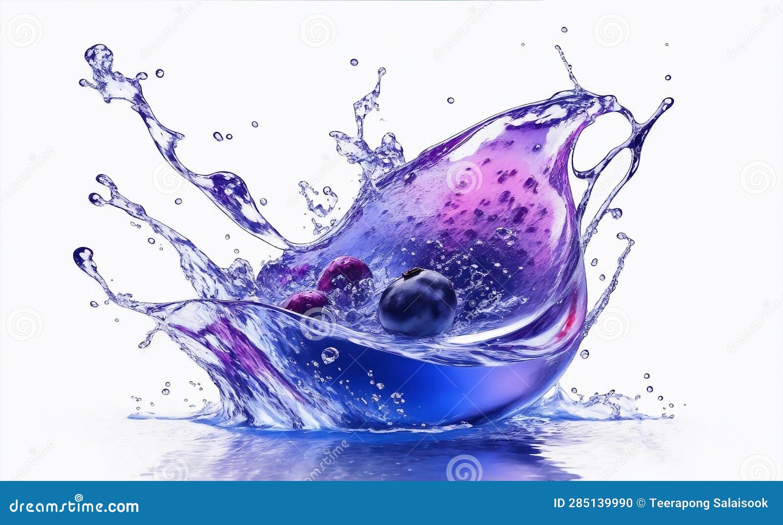 Blueberry And Water Splash Isolated Background. Realistic Dairy Product ...