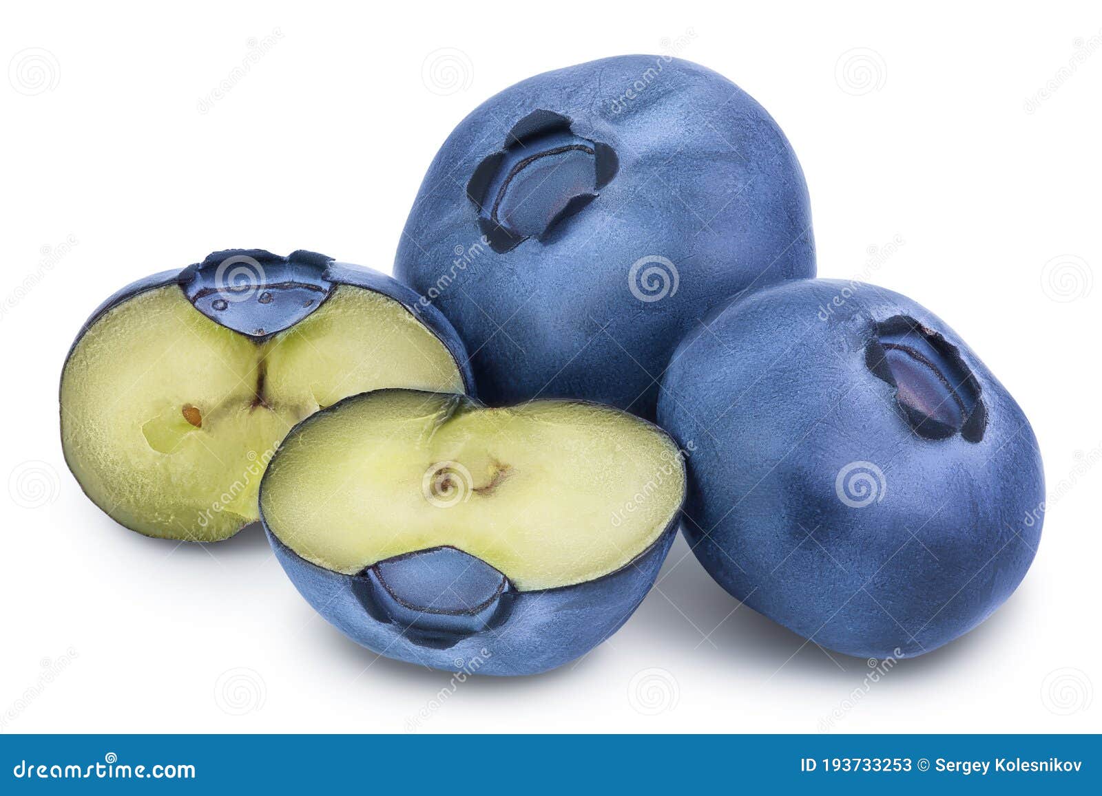 Fresh Blueberry and Half Isolated on White Background Closeup with ...