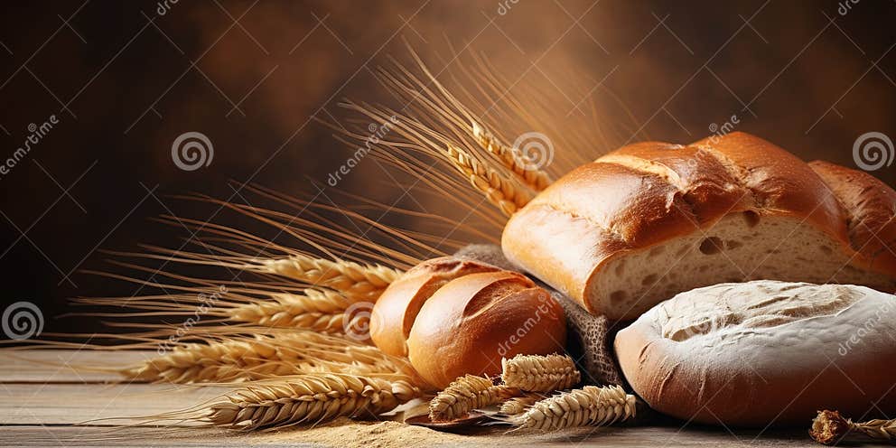 Fresh Bread Background with Copy Space Stock Photo - Image of grain ...
