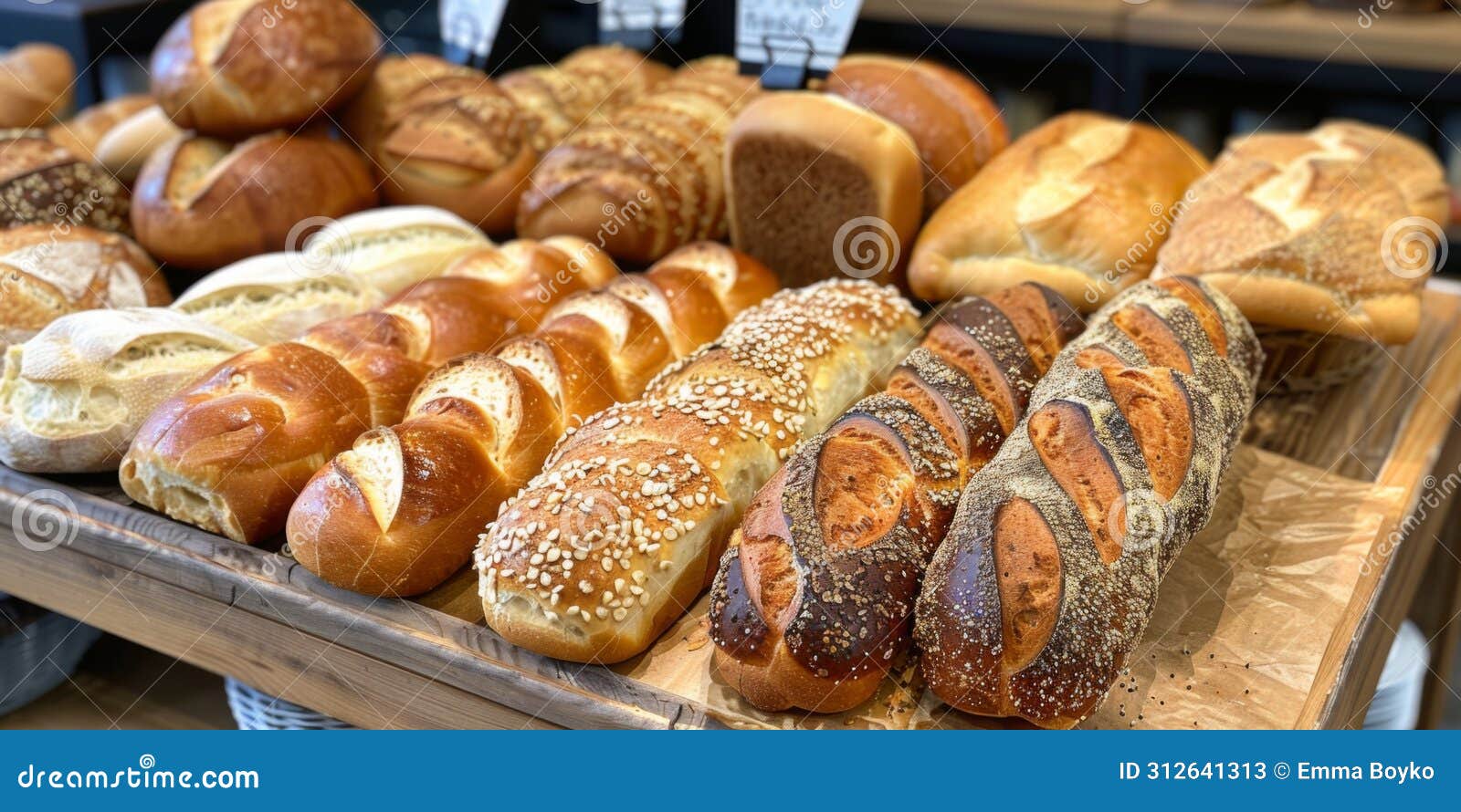 Fresh Bread on a Bakery Counter or Store, Various Types of Delicious ...