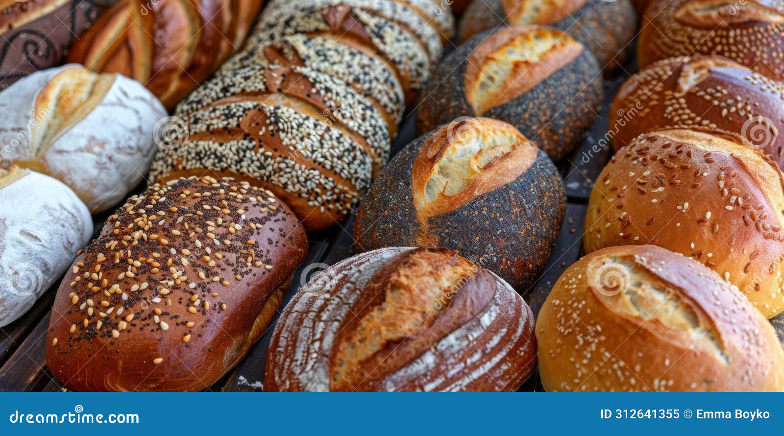 Fresh Bread on a Bakery Counter or Store, Various Types of Delicious ...