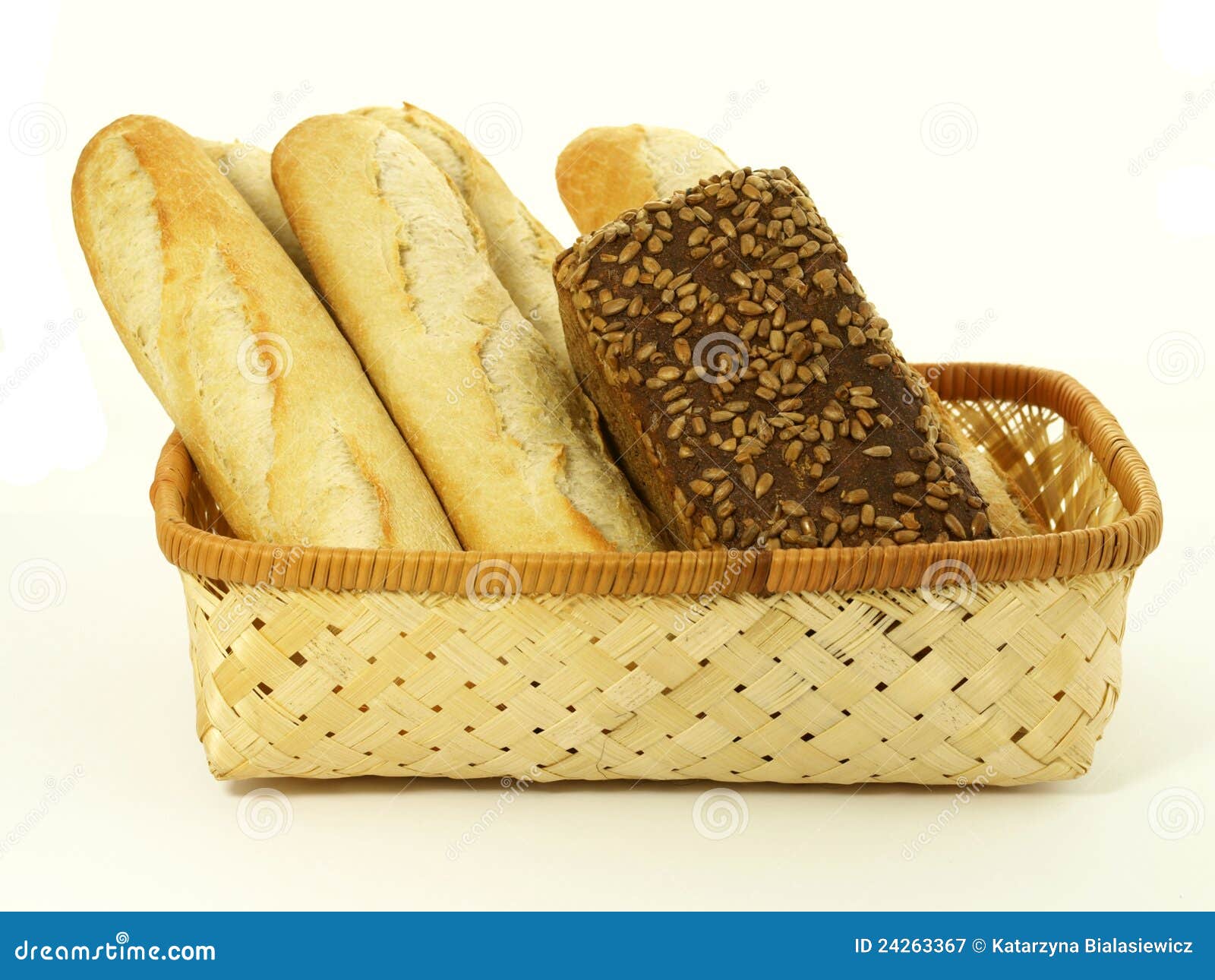 Fresh bread in a basket stock image. Image of grain, golden - 24263367