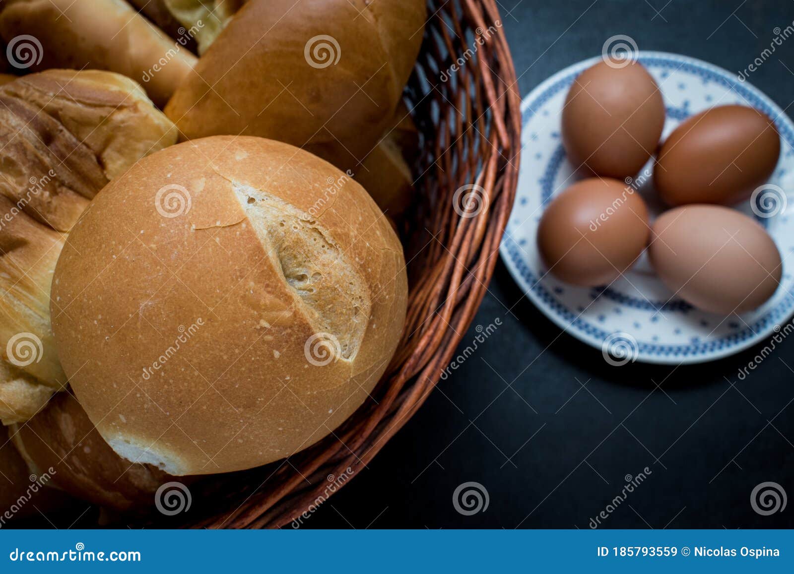 Fresh bread in a basket stock image. Image of surface - 185793559