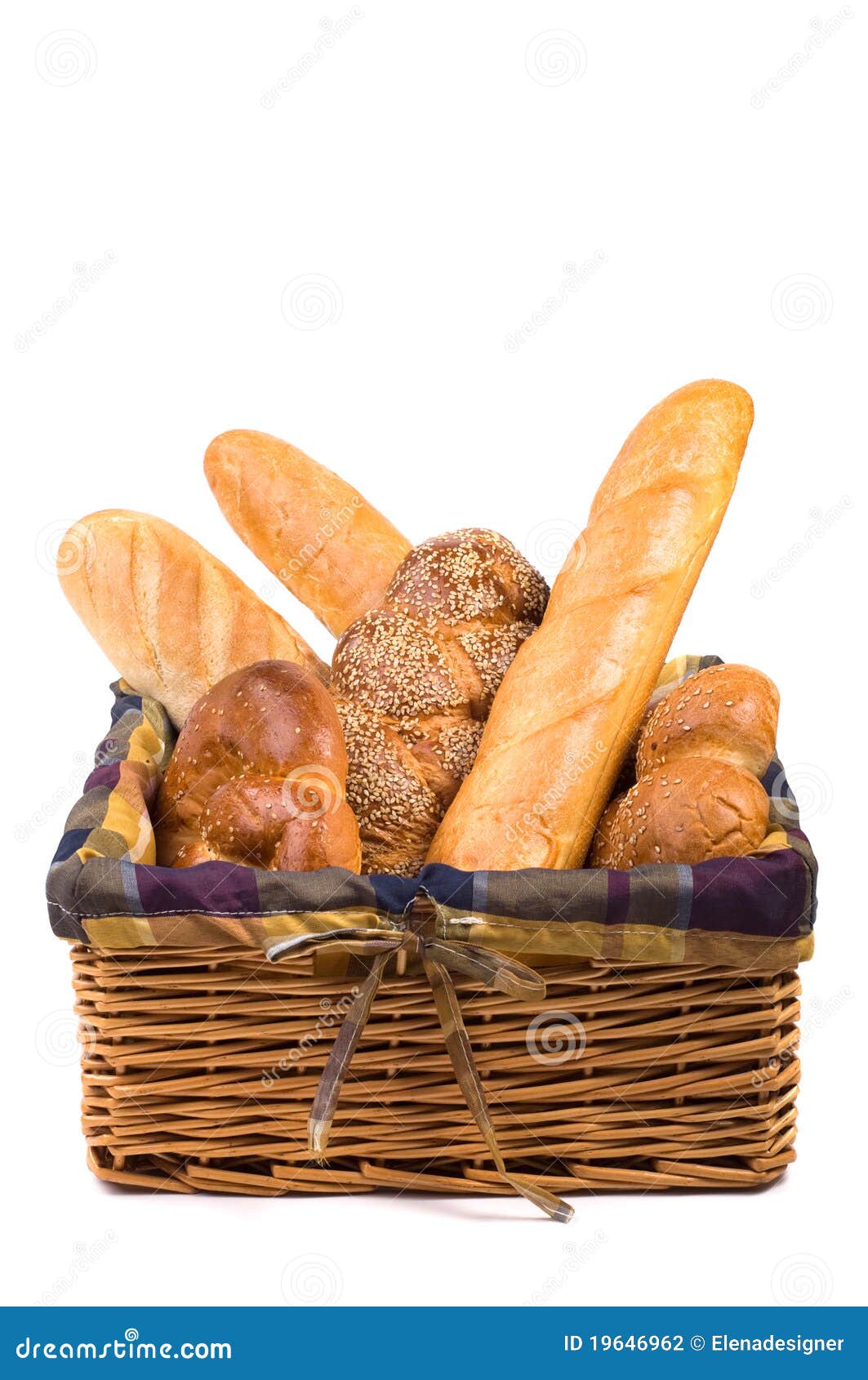 Fresh Bread in the Basket Isolated Stock Photo - Image of breakfast ...