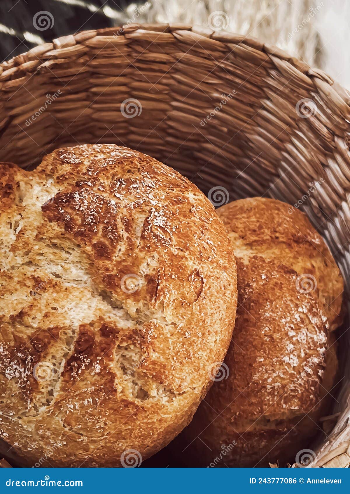 Fresh Bread in a Basket, Rustic Style Food Stock Photo - Image of ...