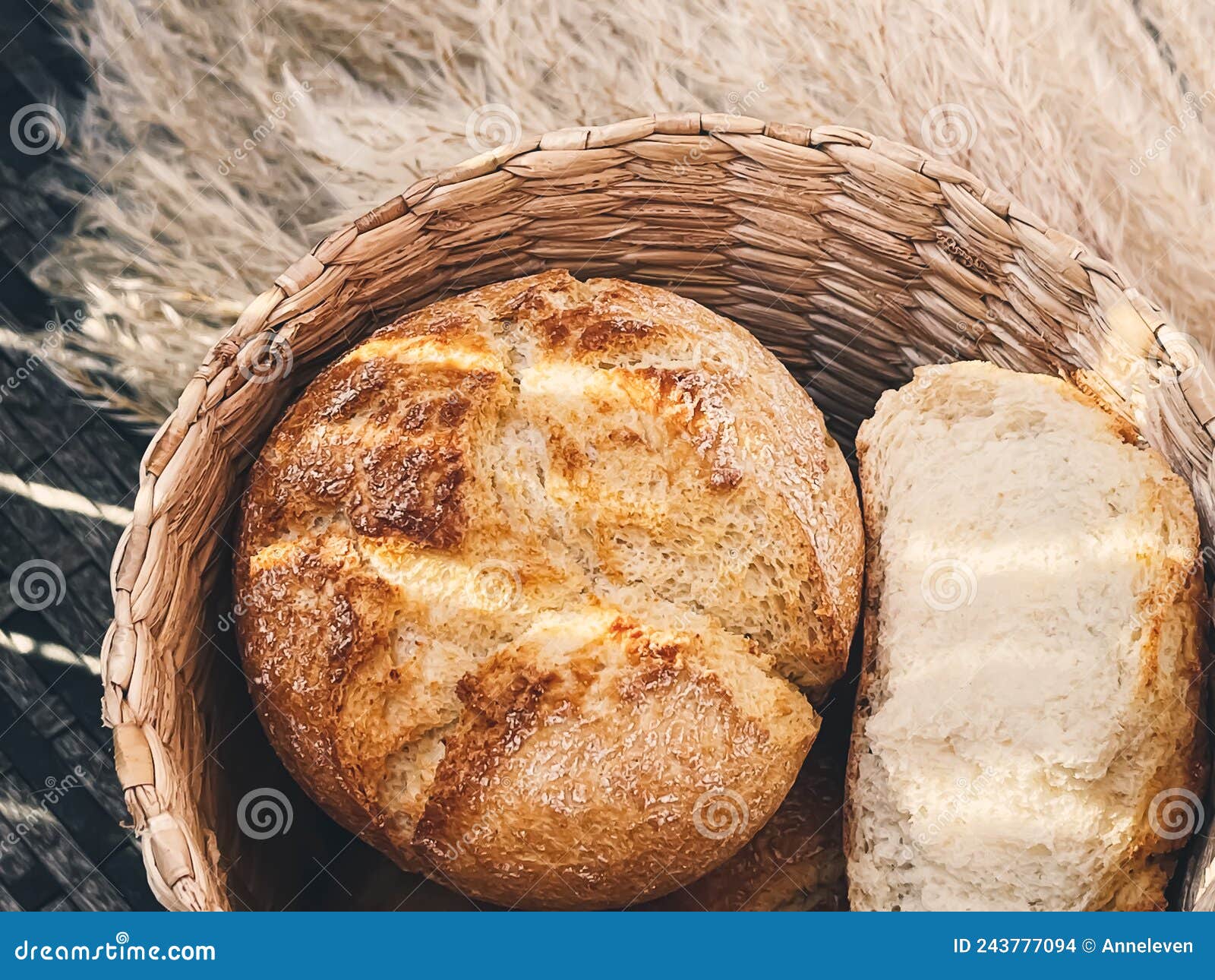 Fresh Bread in a Basket, Rustic Style Food Stock Photo - Image of ...