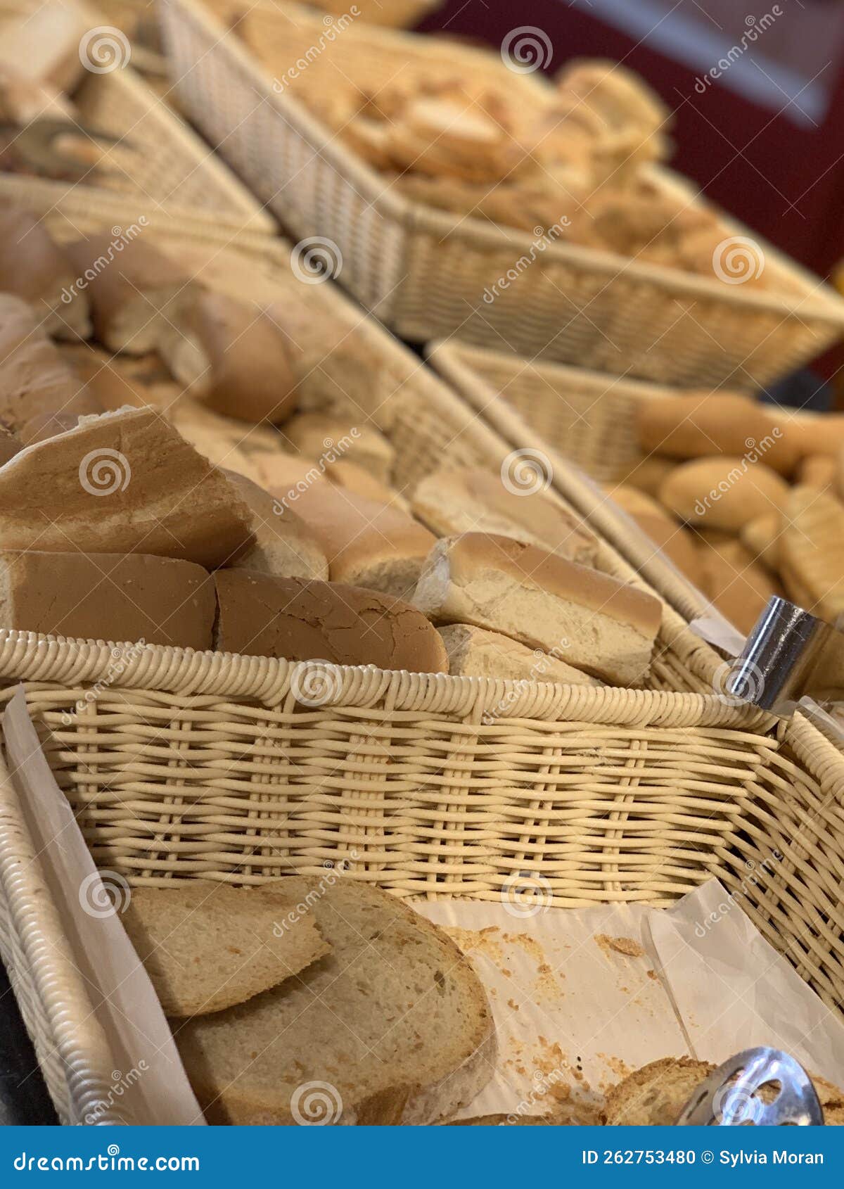 Fresh Bread in Baskets at Buffet Stock Photo - Image of bakery, baking ...