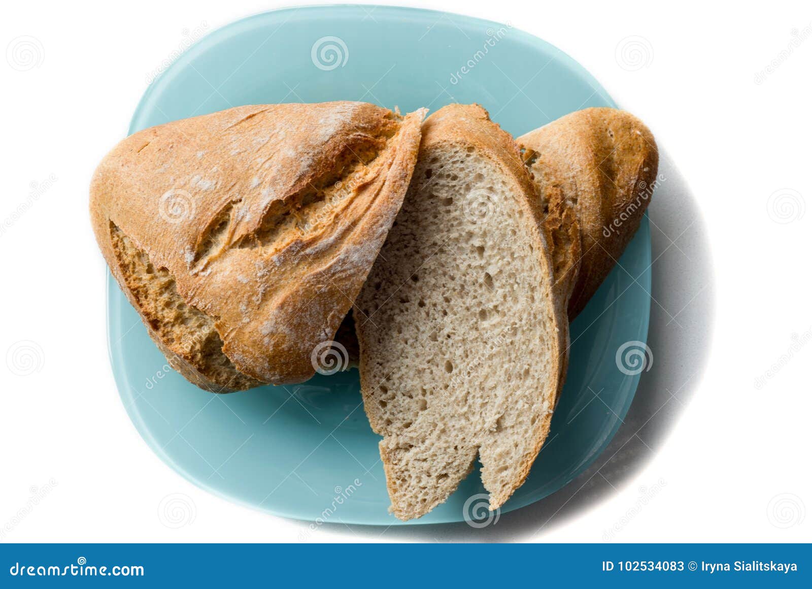 Fresh Bread on the Plate. Isolate on White Background Stock Image ...