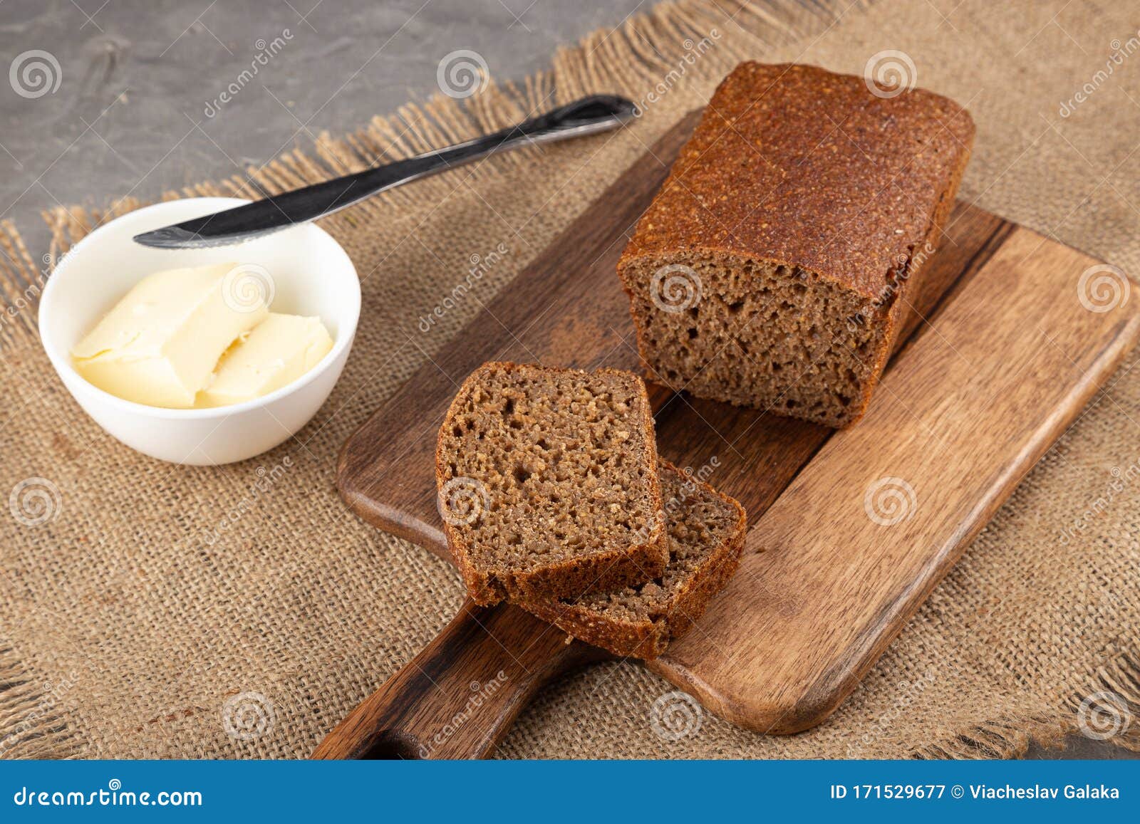 Fresh Bread with Butter, Jam on a Table. Breakfast Stock Image - Image ...