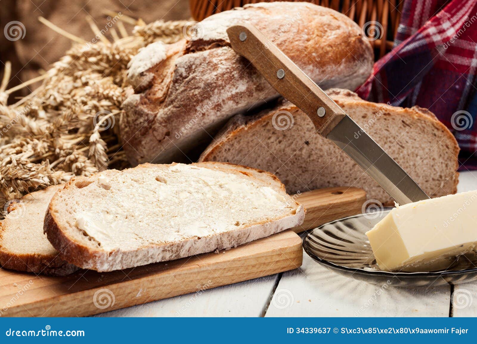 Fresh bread with butter stock image. Image of slice, board - 34339637