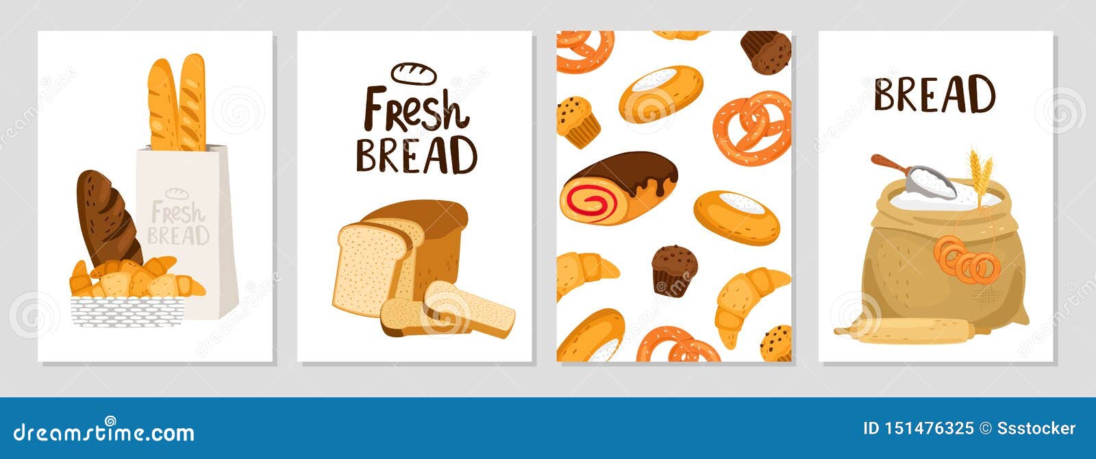 Fresh bread cards stock vector. Illustration of baker - 151476325