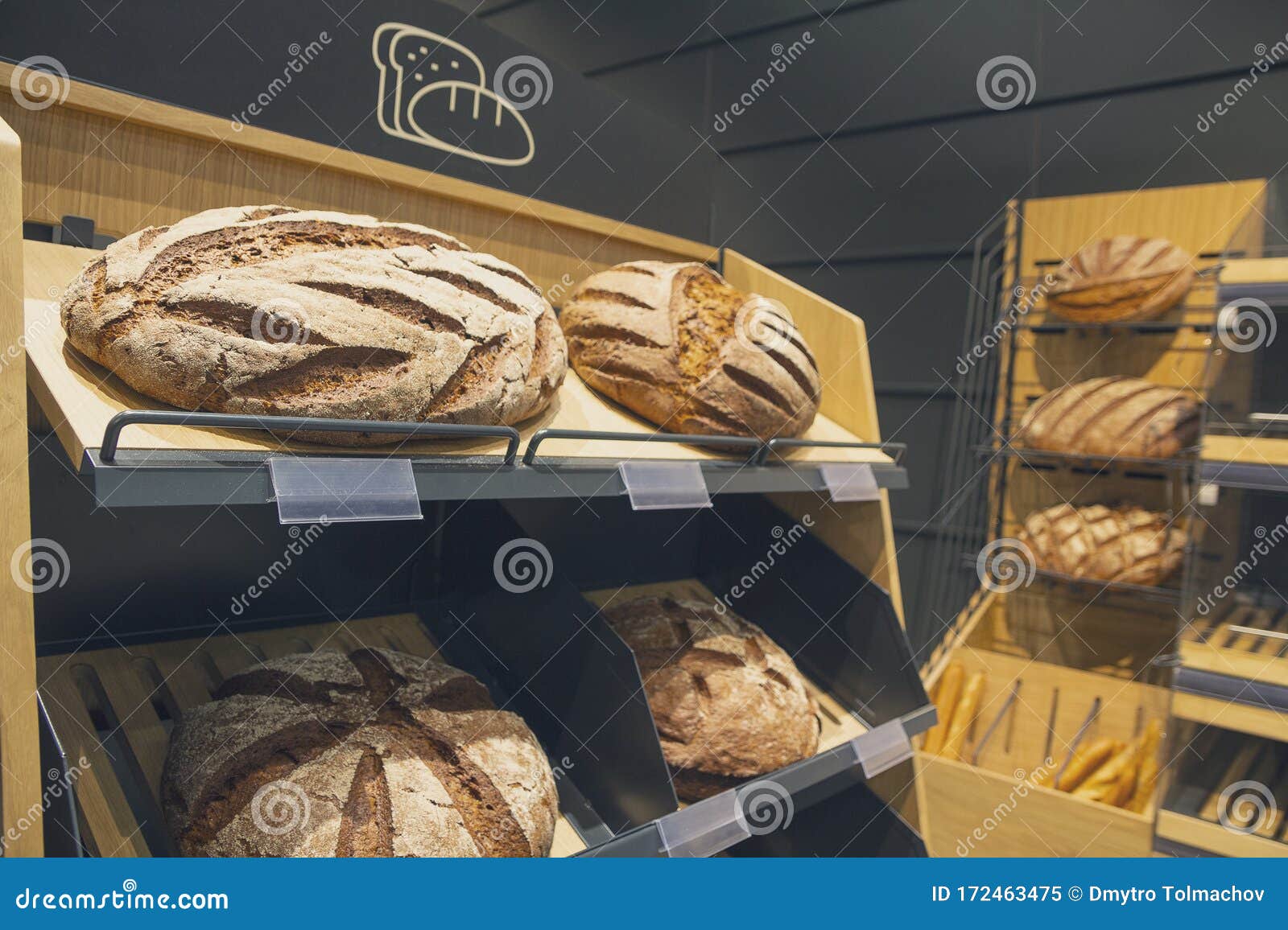 Fresh Bread on a Counter of the Grocery Store Stock Image - Image of ...
