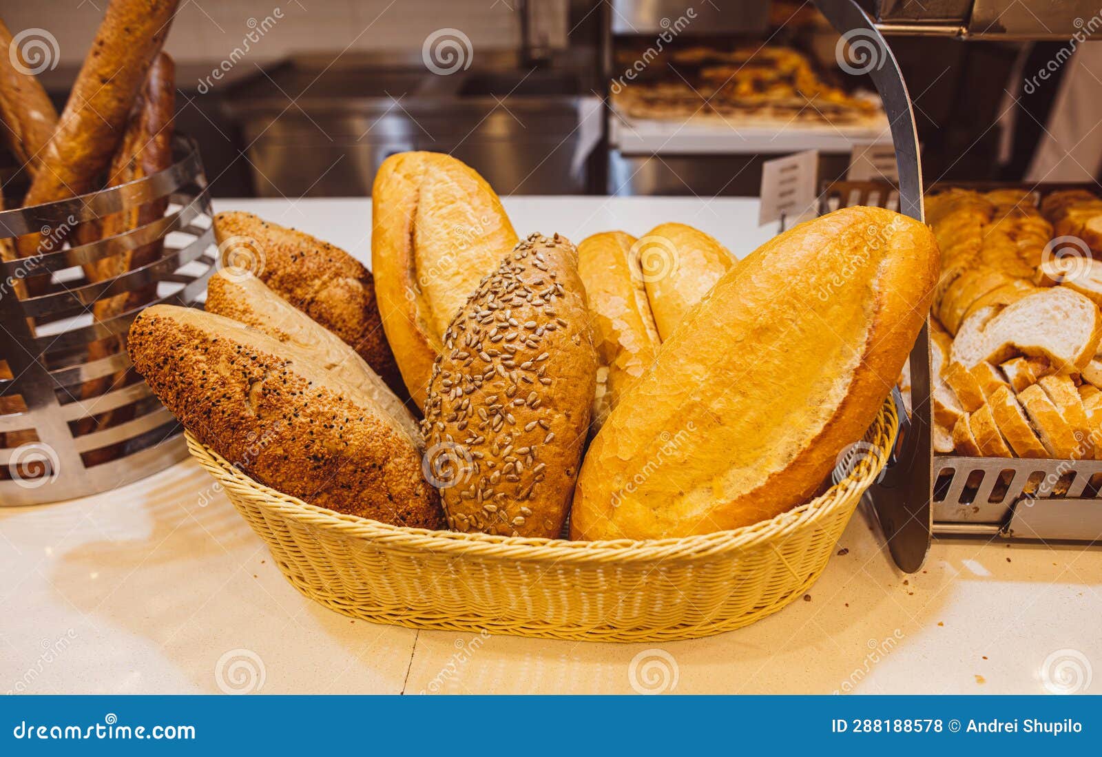 Fresh Bread on Display in a Restaurant Stock Photo - Image of choice ...