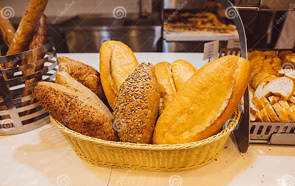 Fresh Bread on Display in a Restaurant Stock Photo - Image of choice ...
