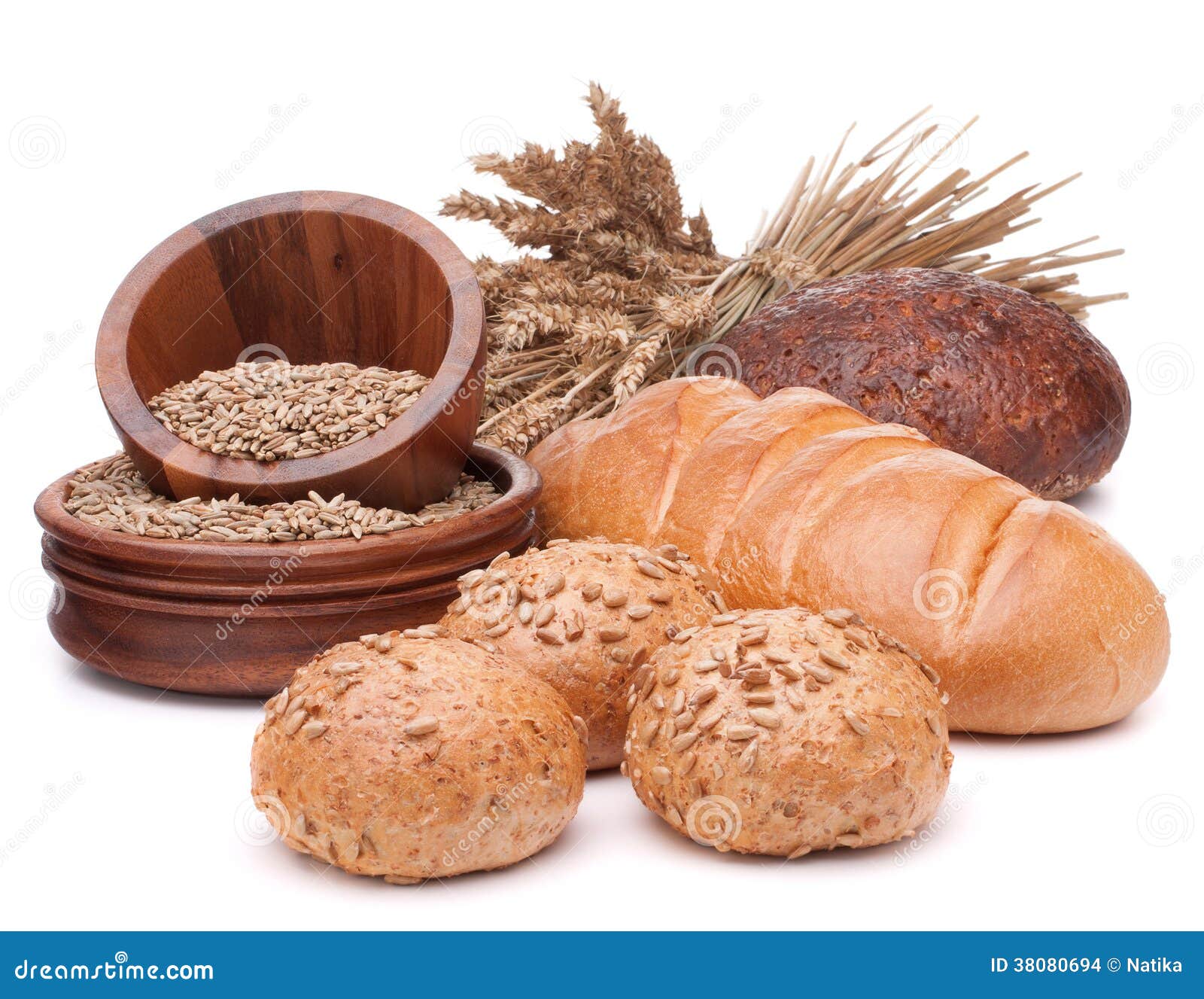 Fresh Bread and Grain Bowl Isolated on White Background Cutout Stock ...