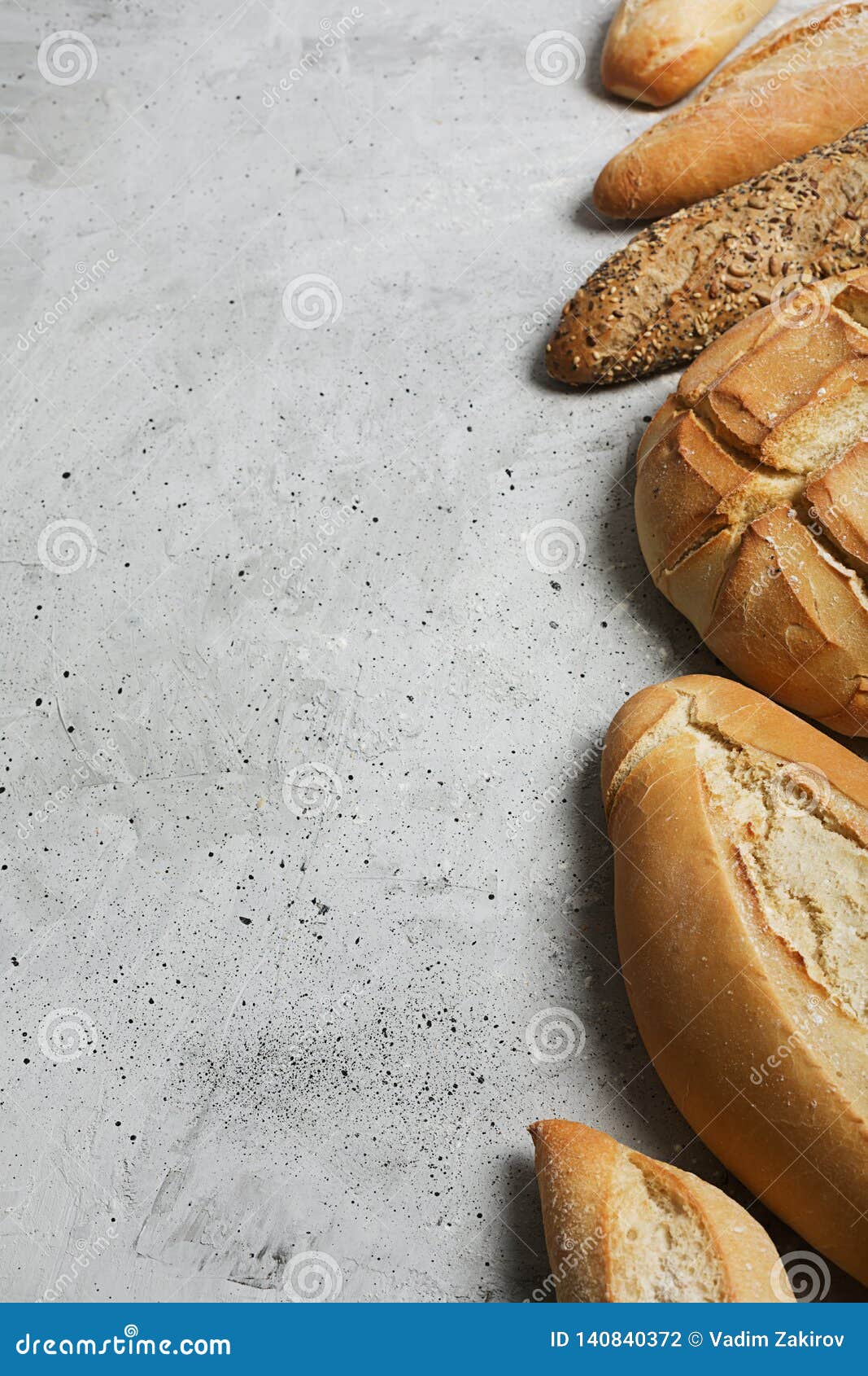 Fresh Bread on a Gray Concrete Background. Top View with Copy Space ...