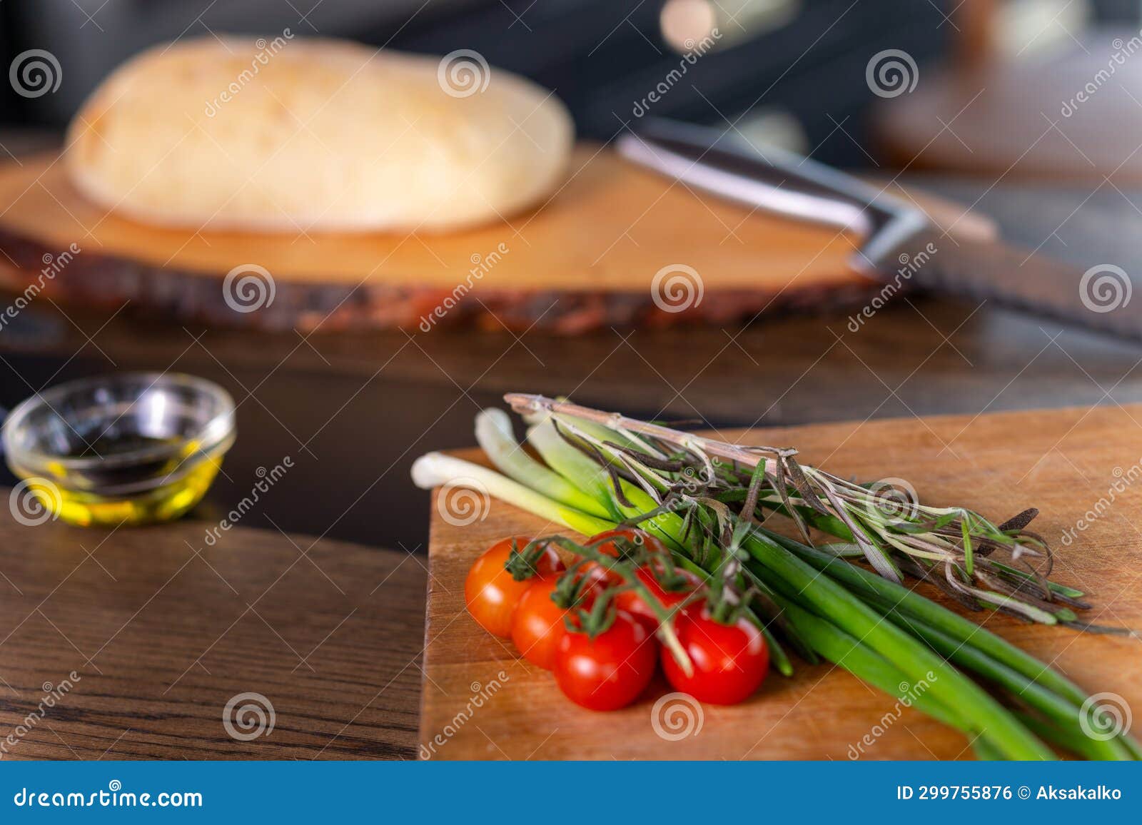 Fresh Bread and Ingredients for Cooking Snacks on Table Stock Photo ...