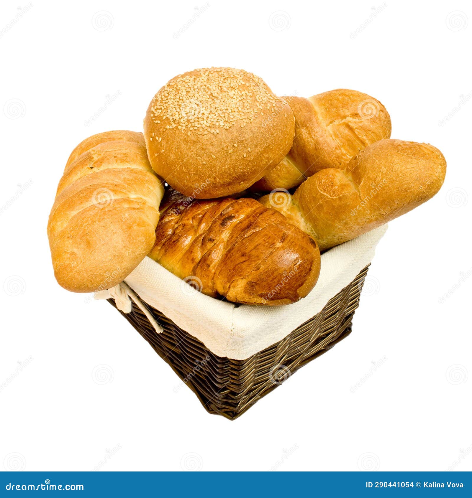 A Fresh Bread Rolls in a Basket on the White Backgrounds Stock Photo ...
