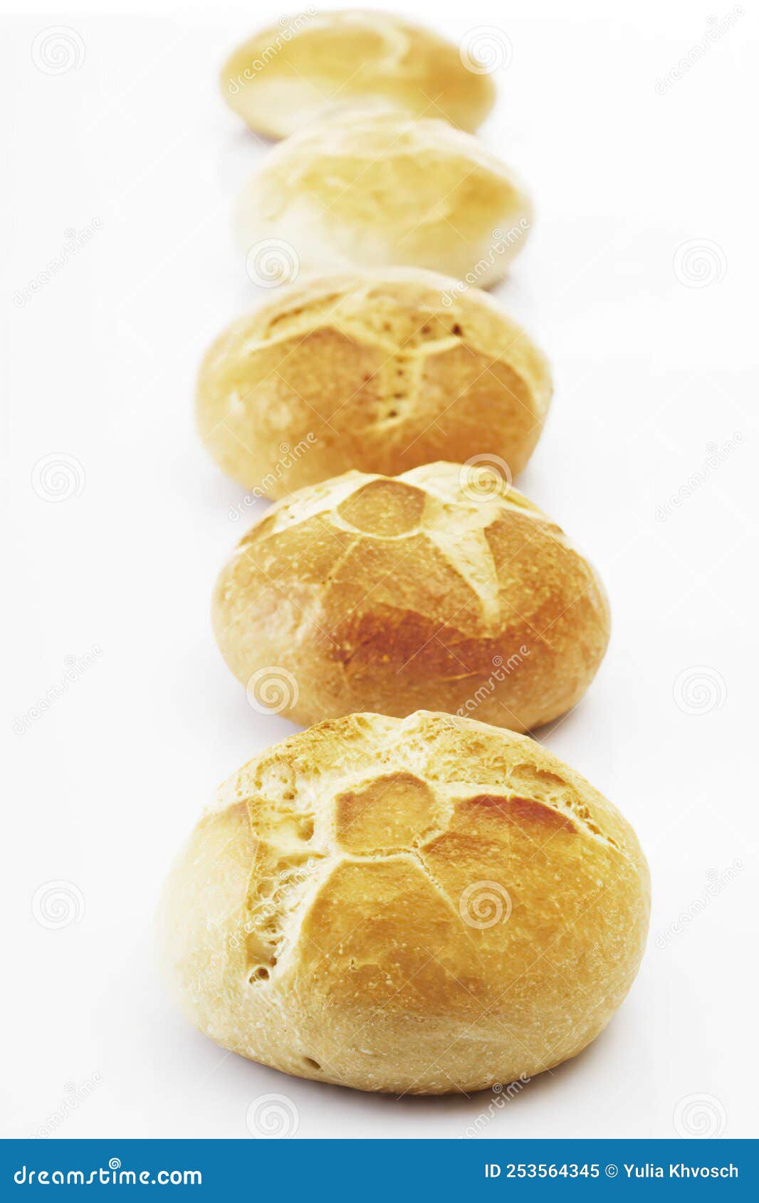 Fresh Bread Rolls in a Row, Isolated on White. Stock Image - Image of ...