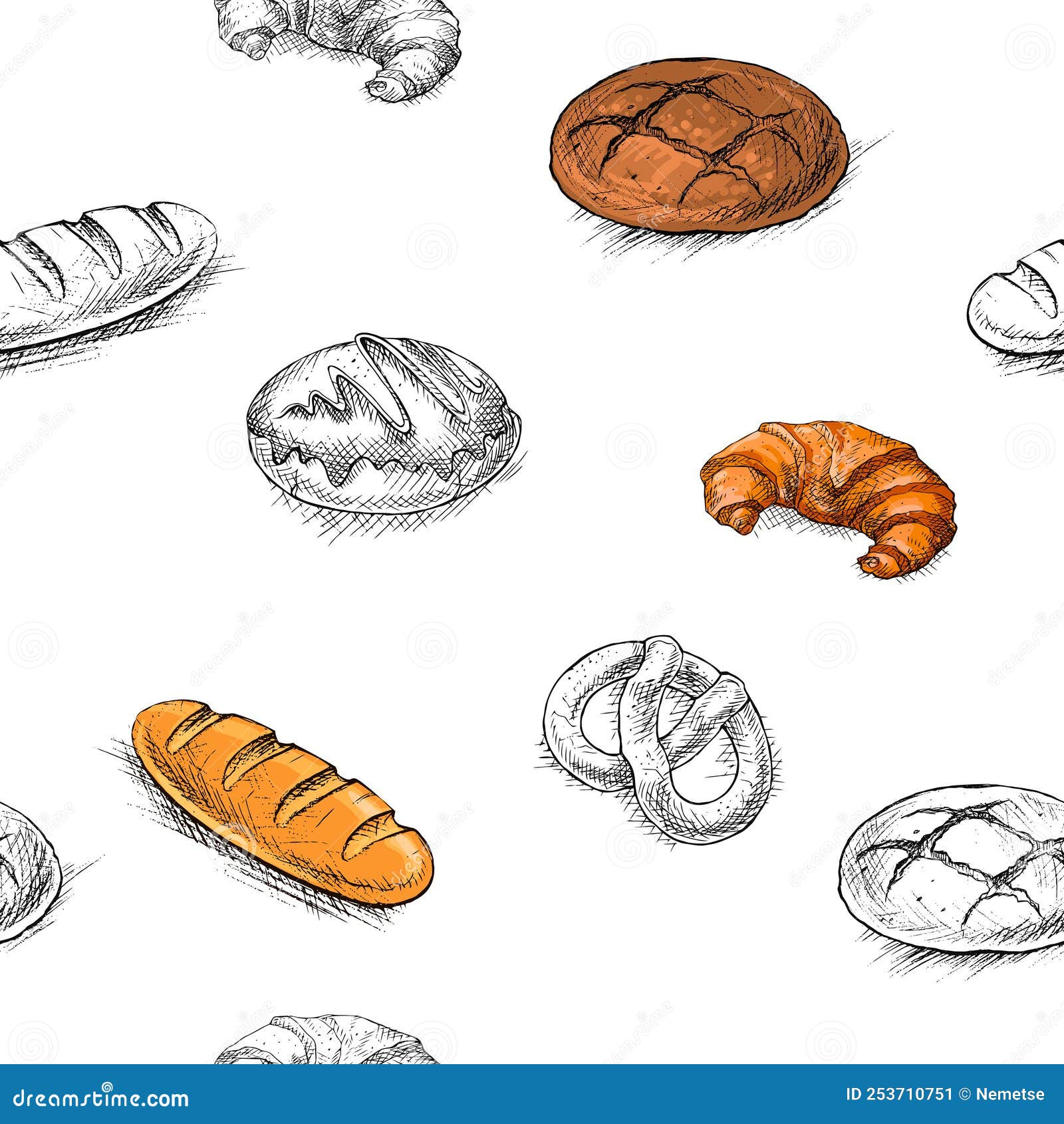 Fresh Bread Seamless Pattern Stock Vector - Illustration of loaf, cook ...